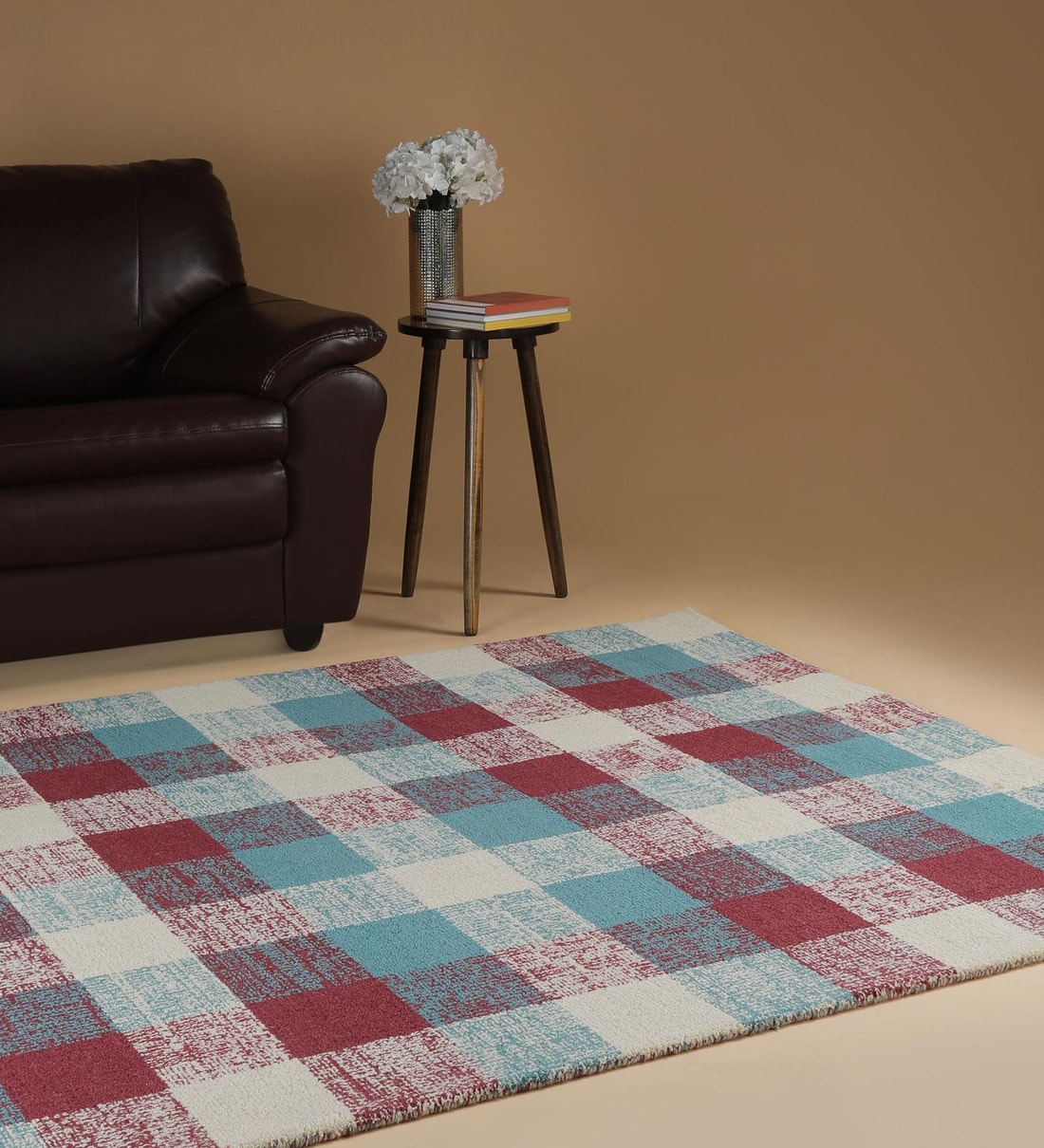 Buy Checkered Pattern Wool Hand Tufted 5 X 8 Feet Carpet By Sanded Edge ...