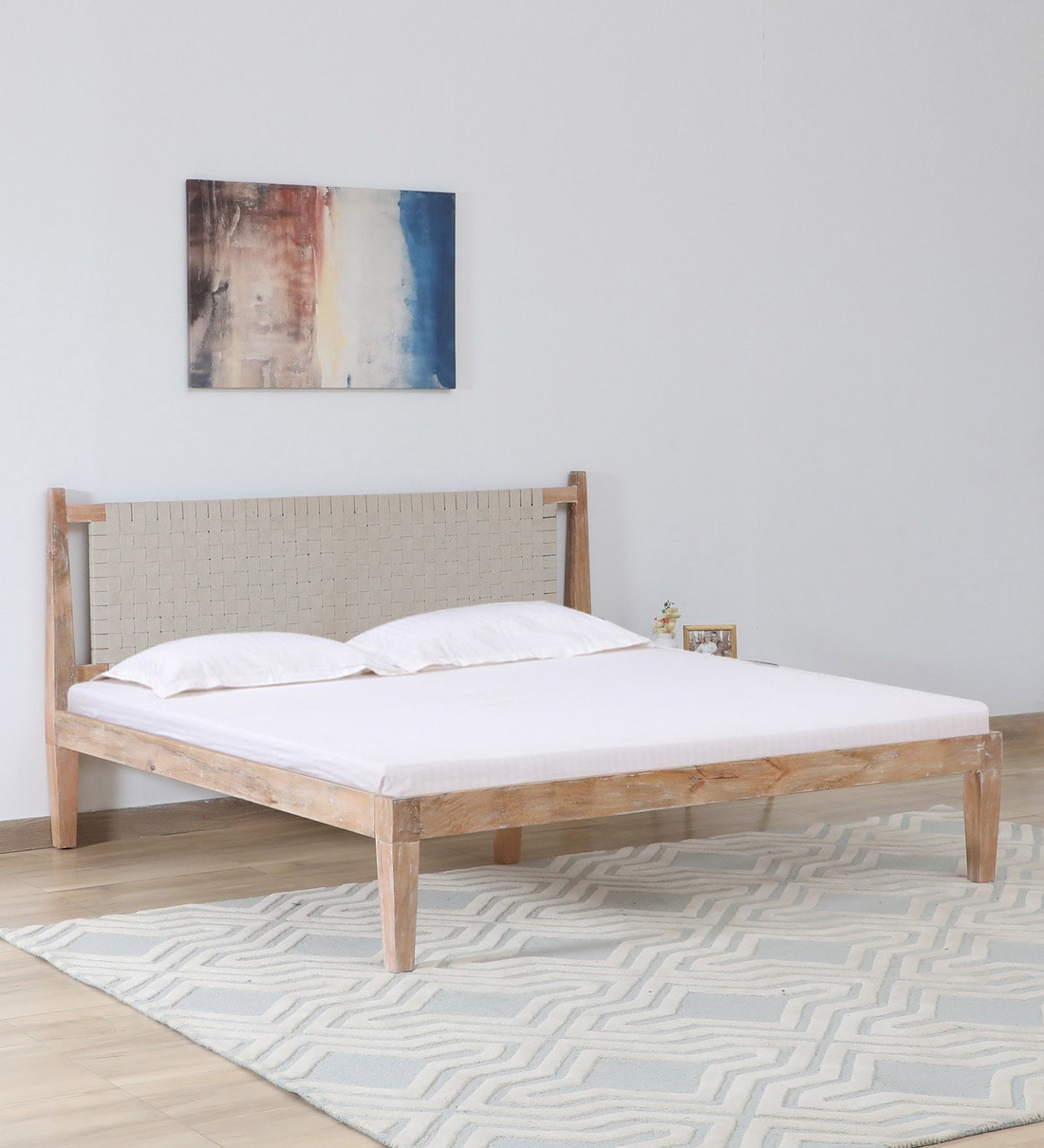 Buy Woven Solid Wood Queen Size Bed in Farmhouse White finish at 17% ...