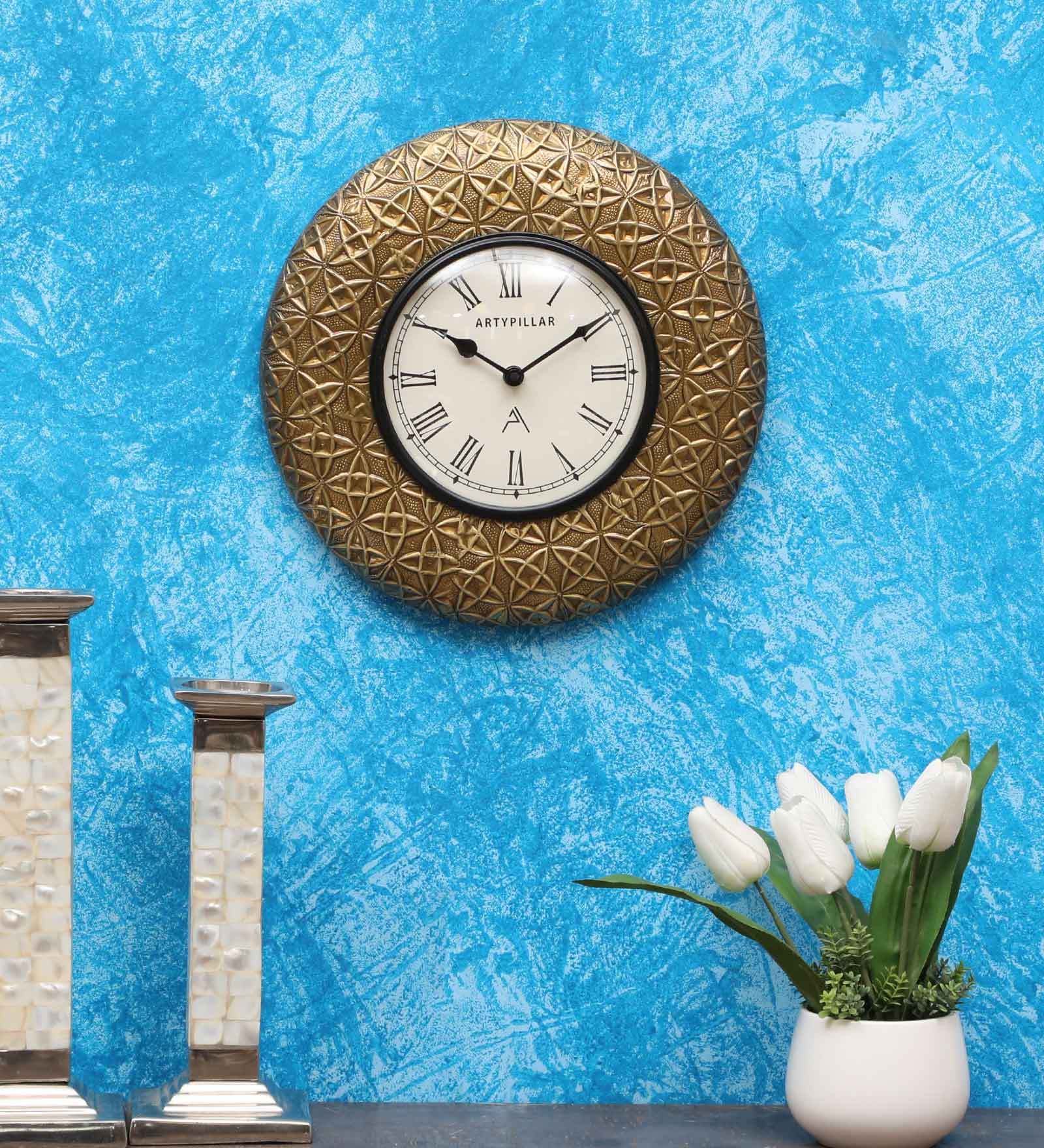 Buy Wood and Brass Analog Wall Clock In Brass By Artypillar Online ...