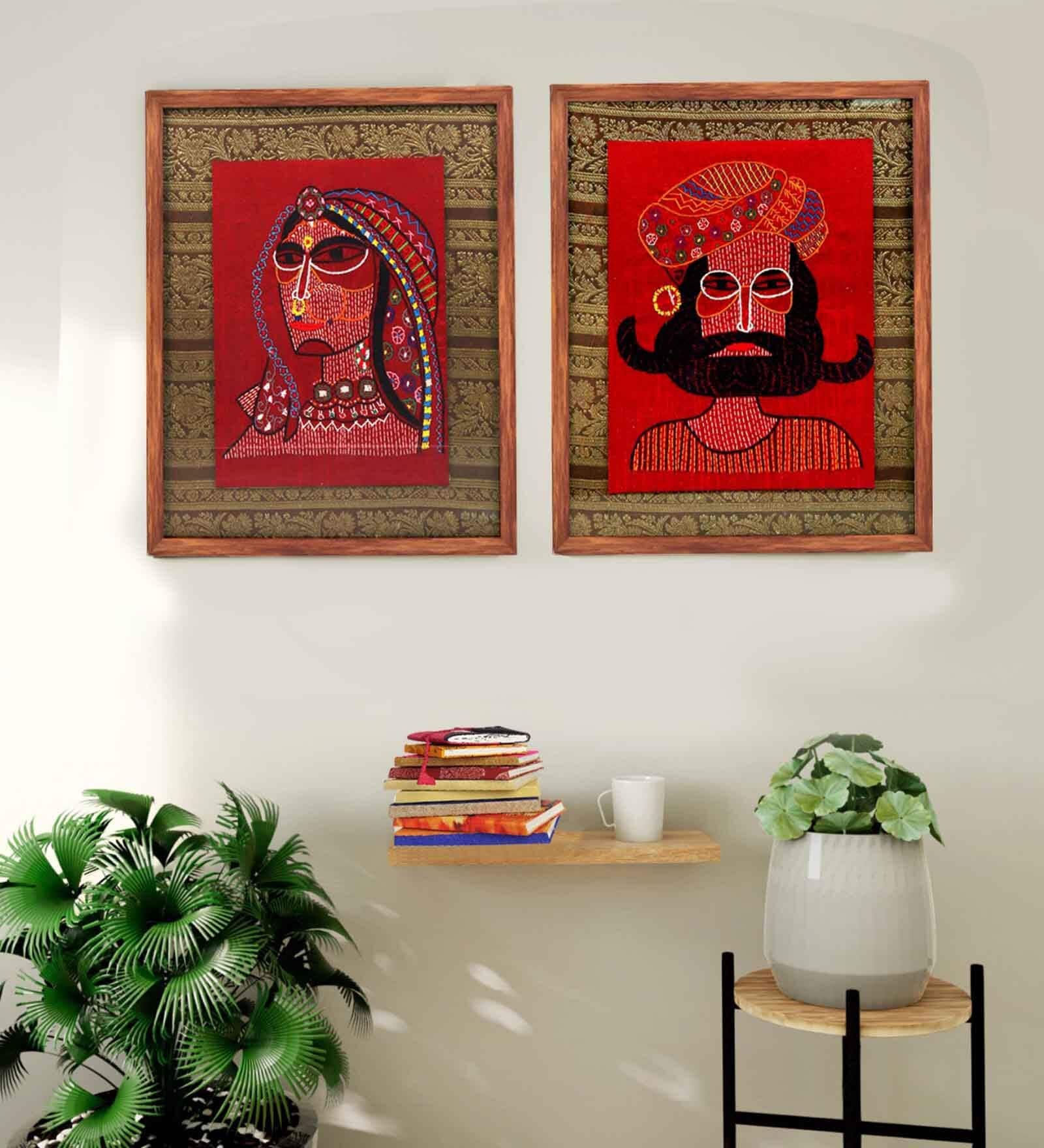 Buy Classy Red Wood and Fabric People and Places Art Print Set of 2 at ...