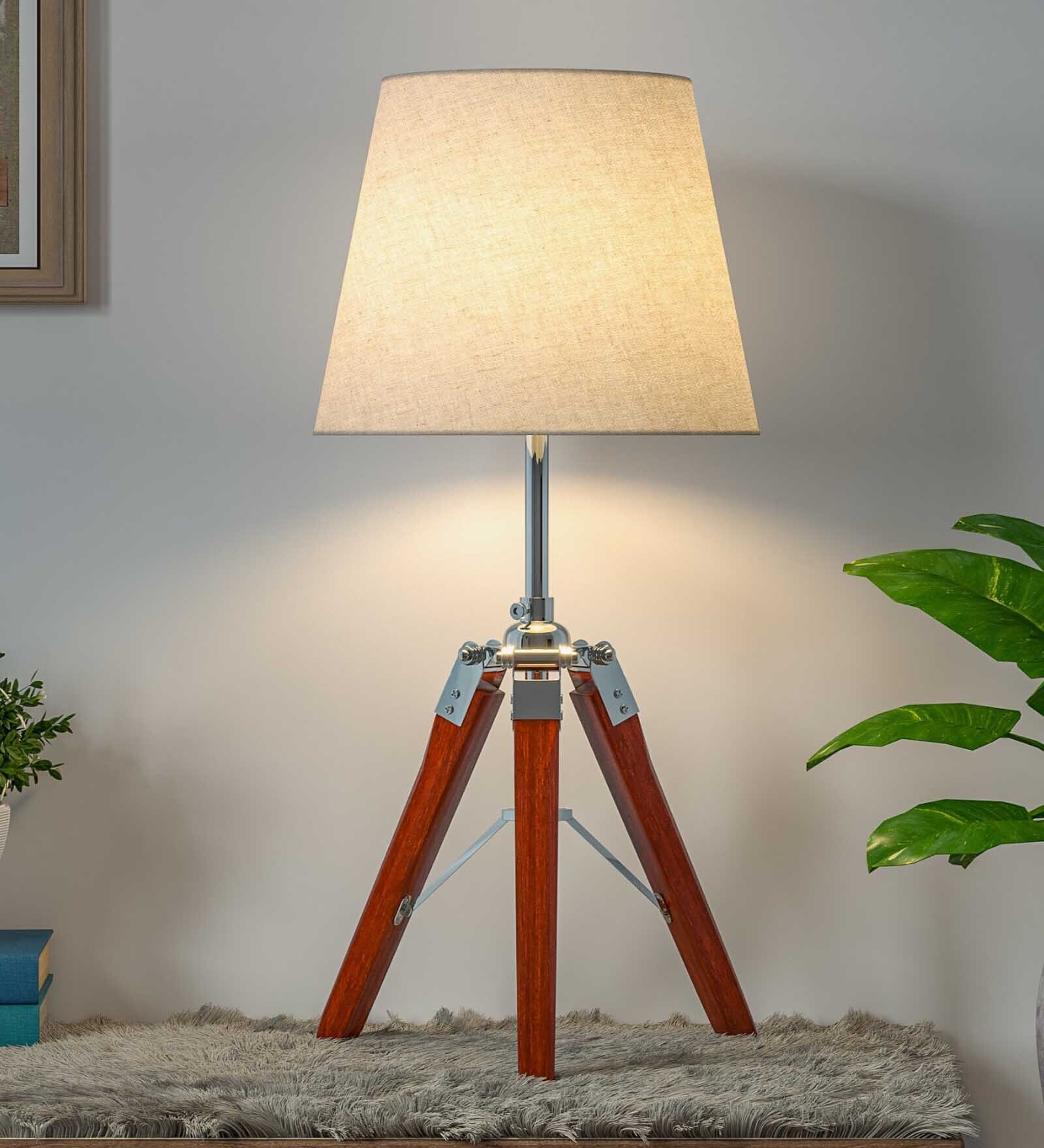 Buy Agueda Off White Cotton Shade Night Lamp With Wood & Metal Base By ...