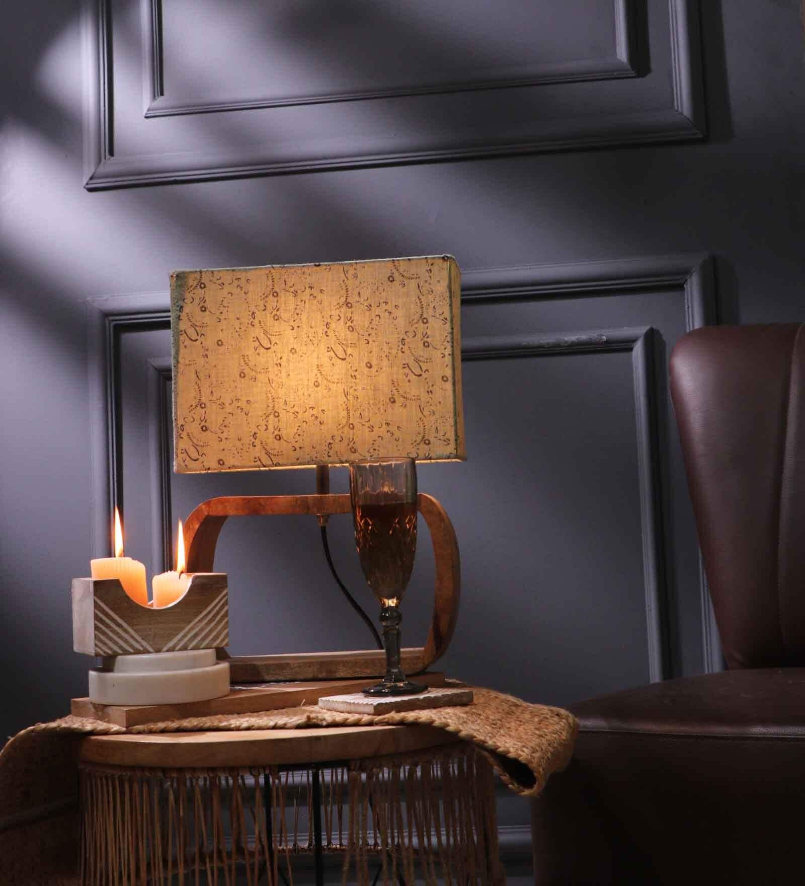 Buy Rectangular E27 Holder Wooden Base Table Lamp (Brown Base) with ...