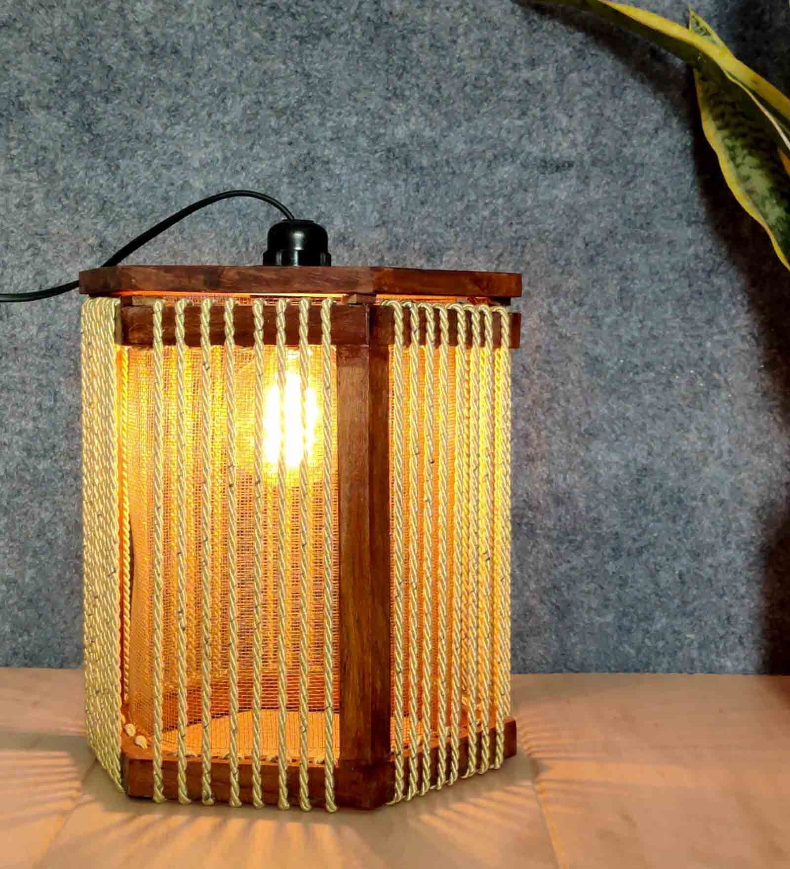 Buy Wooden designer filament table lamp by soulspiti - Alpenglow gold ...
