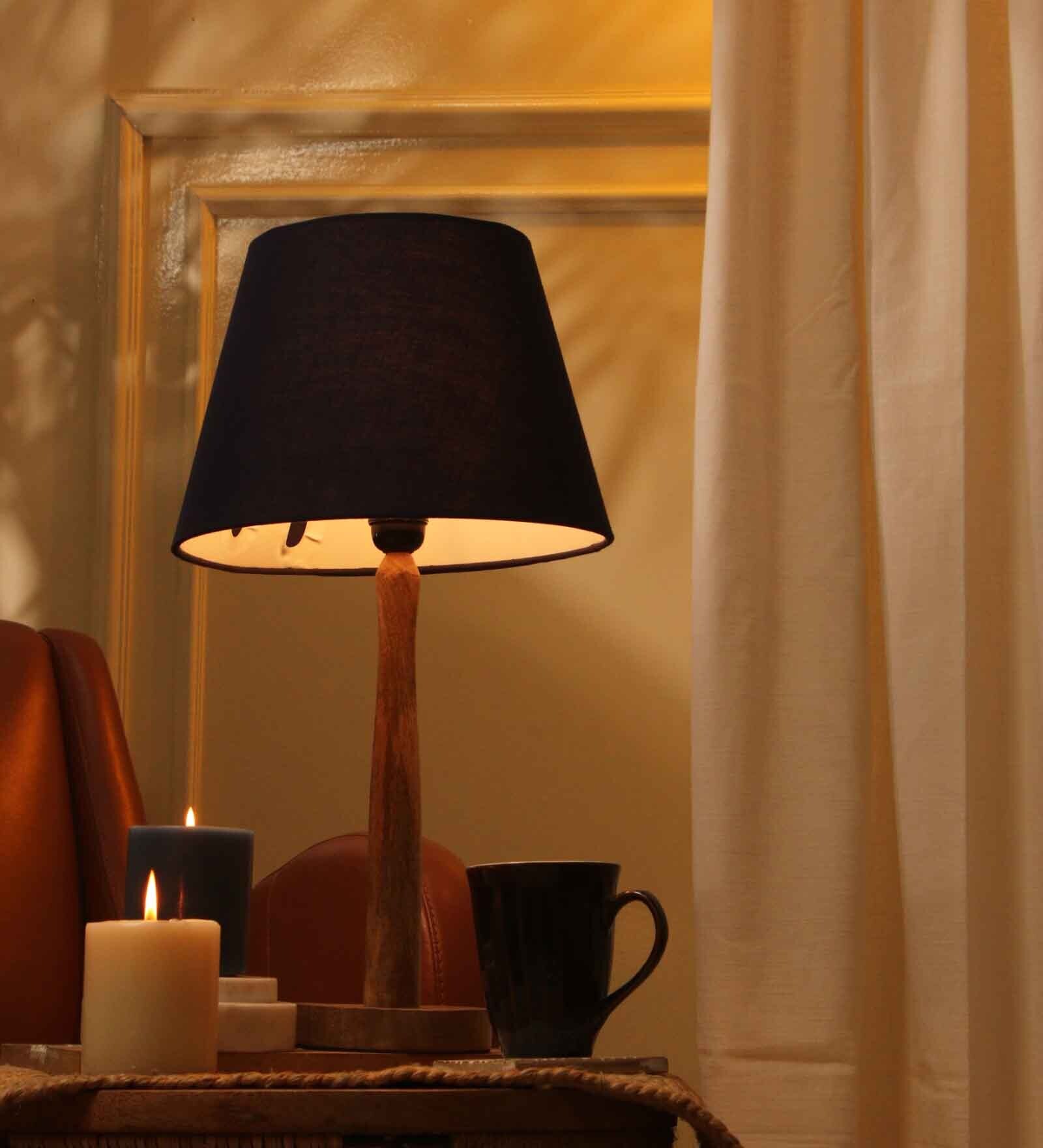 Buy Classic E27 Holder Wooden Base Table Lamp (Brown Base) with Fabric ...