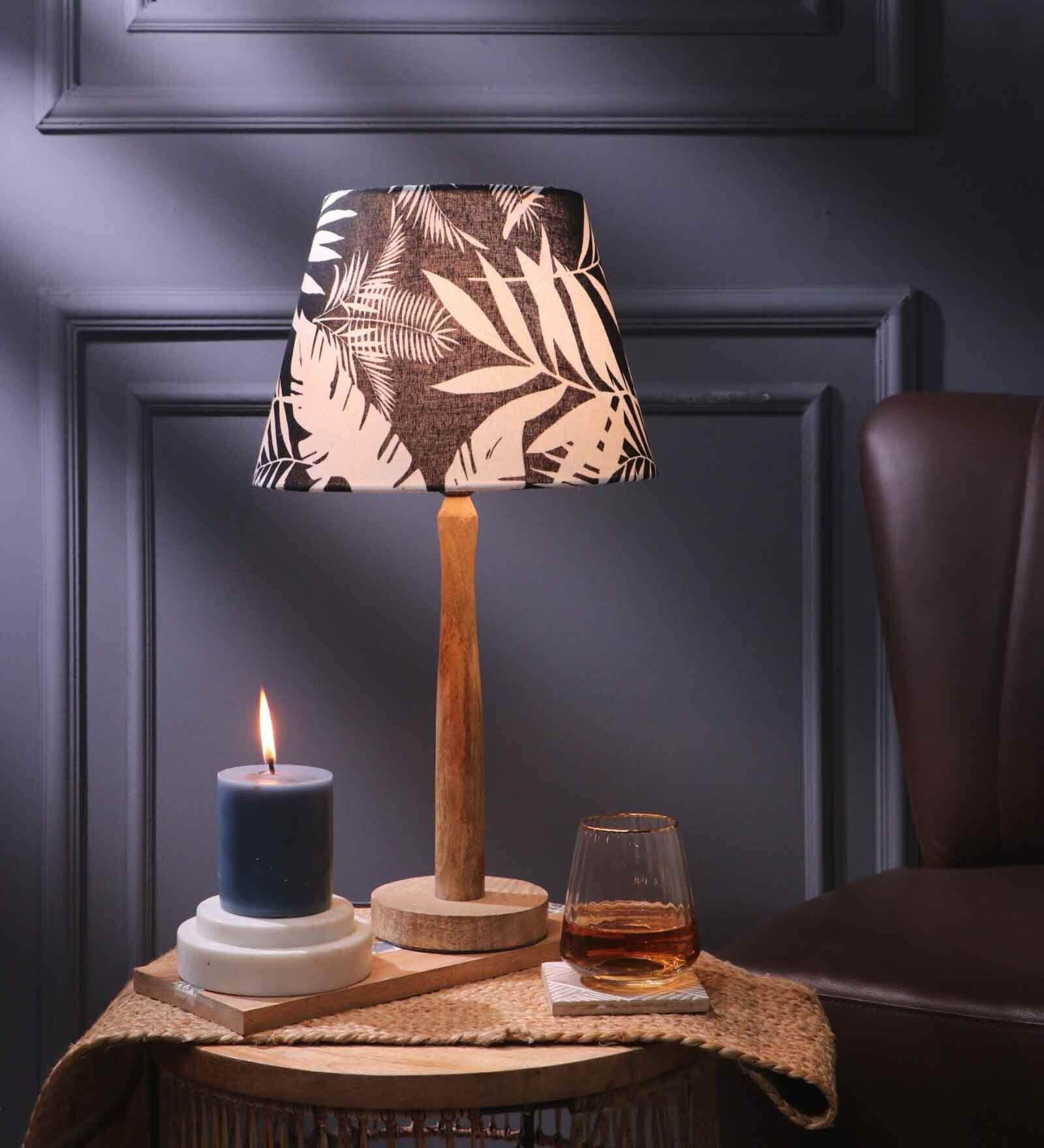 Buy Classic E27 Holder Wooden Base Table Lamp (Brown Base) with Fabric ...