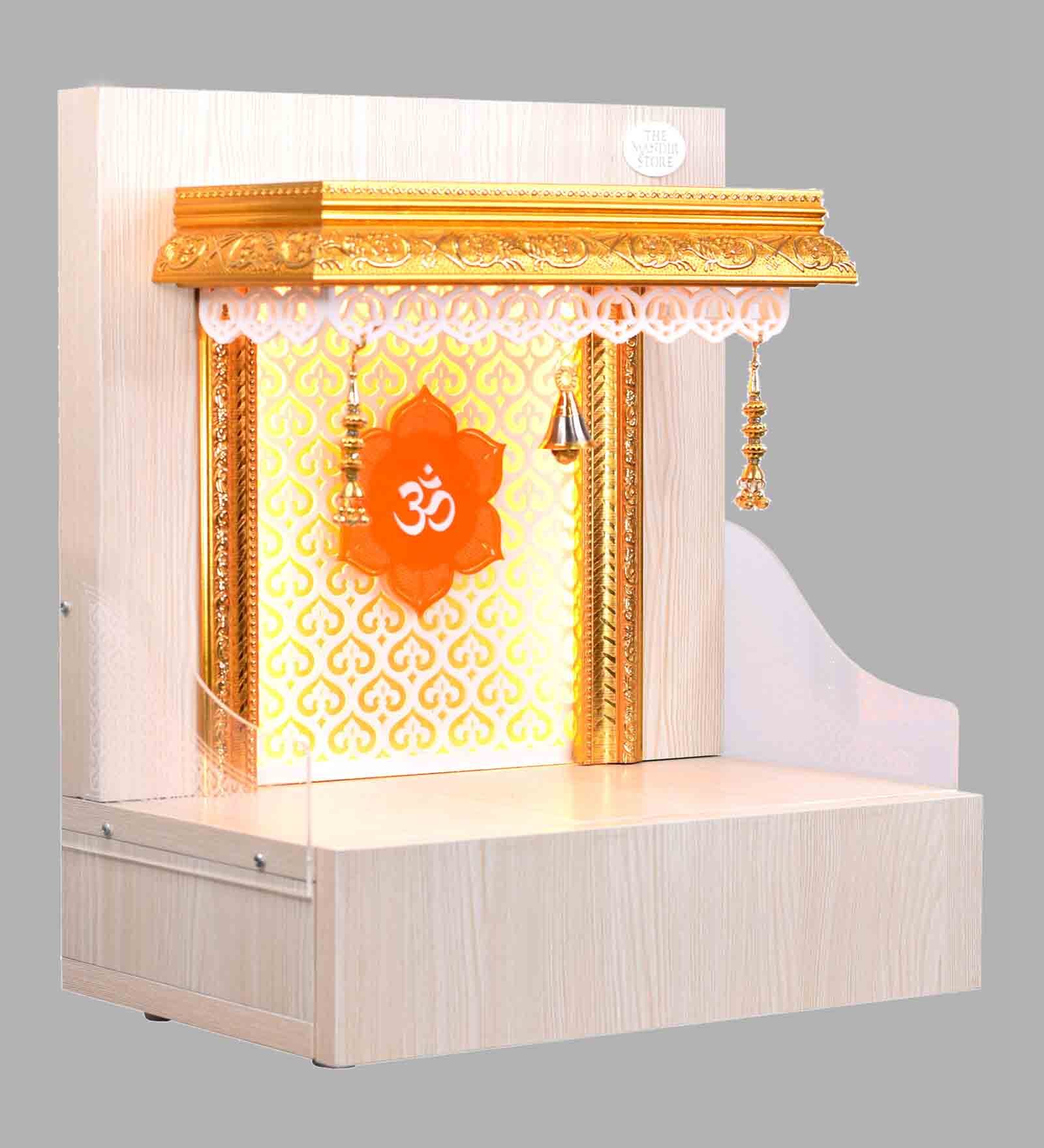 Buy Wooden Pooja Mandir In Pine Colour With LED By The Mandir Store at ...