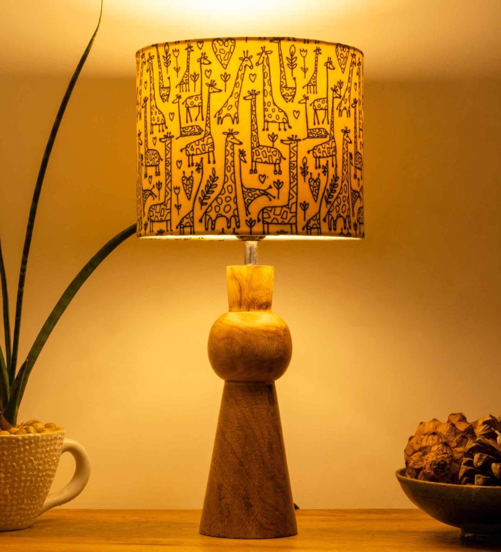 Buy Wooden Skirt Lamp with Multicolor Animal Print Shade at 48% OFF by ...