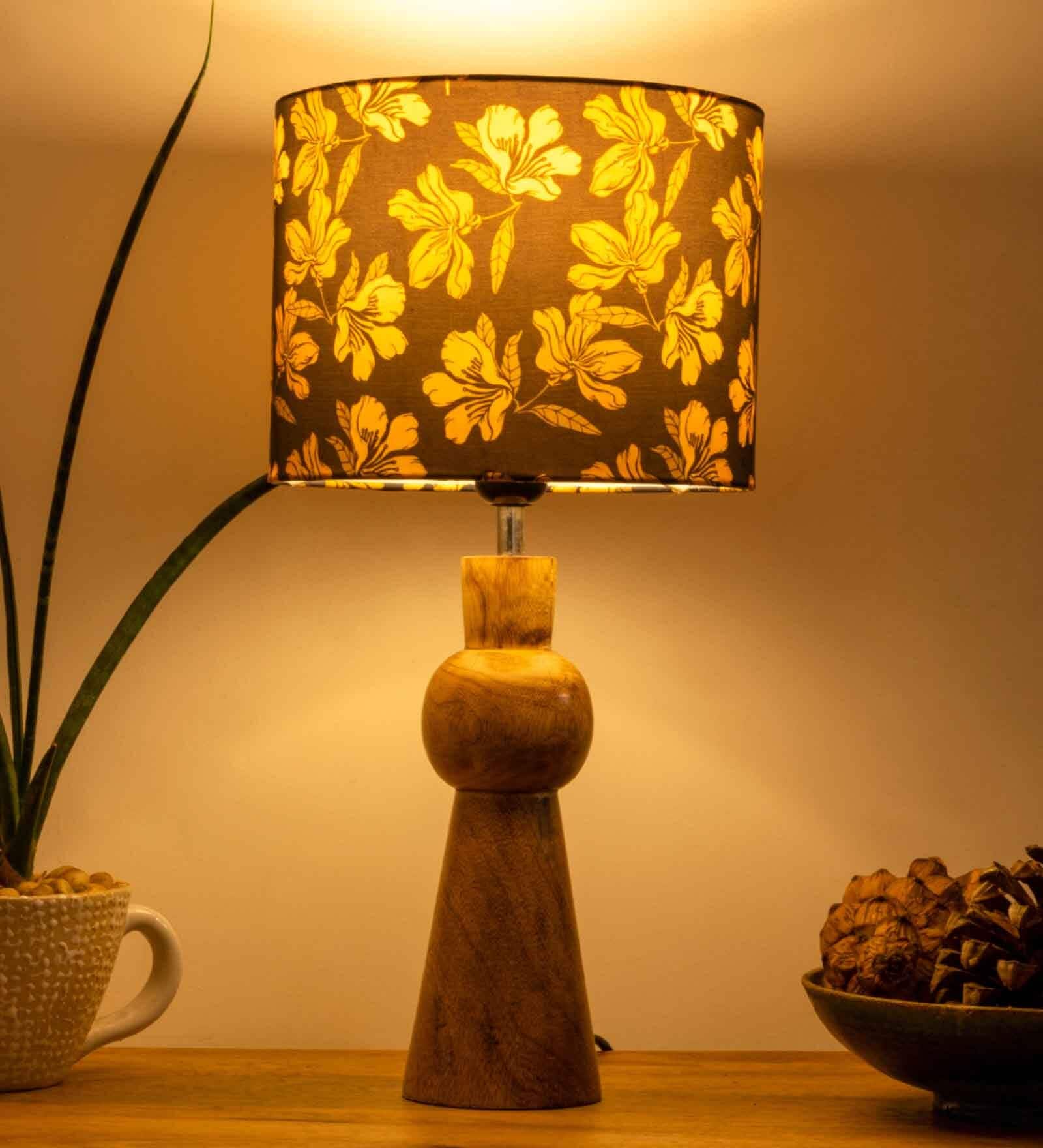 Buy Wooden Skirt Lamp with Multicolor Black Floral Shade at 46% OFF by ...