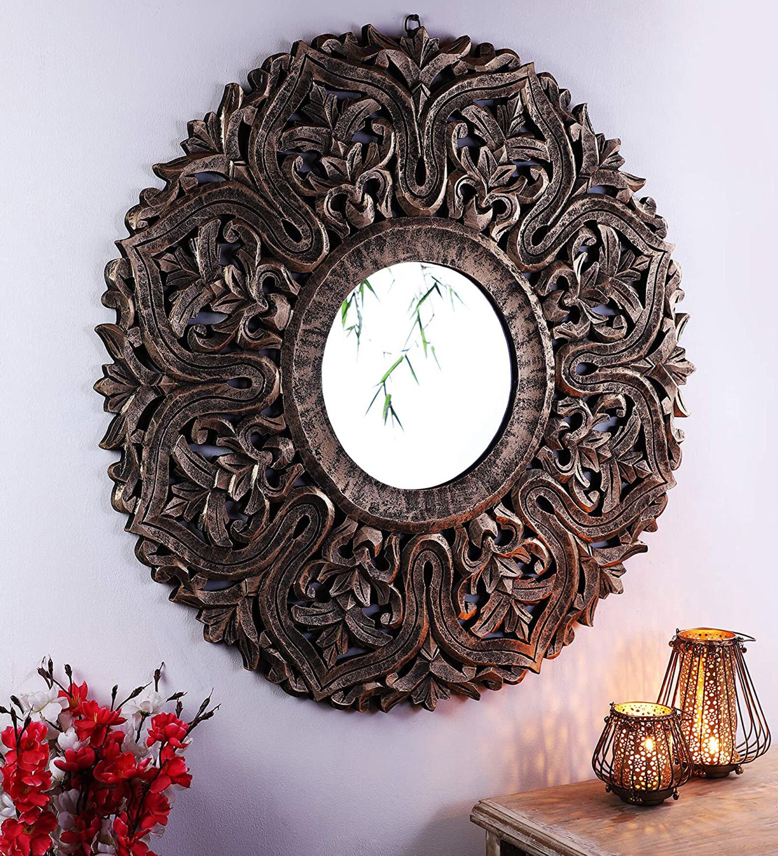 Buy Wooden Wall Mirror in Brown Colour at 20% OFF by Wood Decor City ...