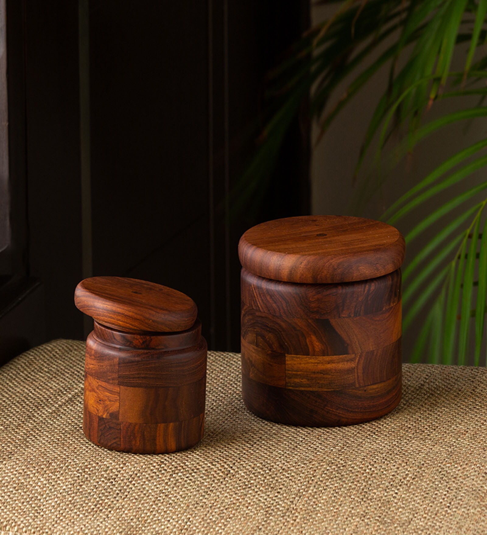 Buy Woodland Wonders (Set of 2) Airtight Sheesham Wood Storage Jar with ...
