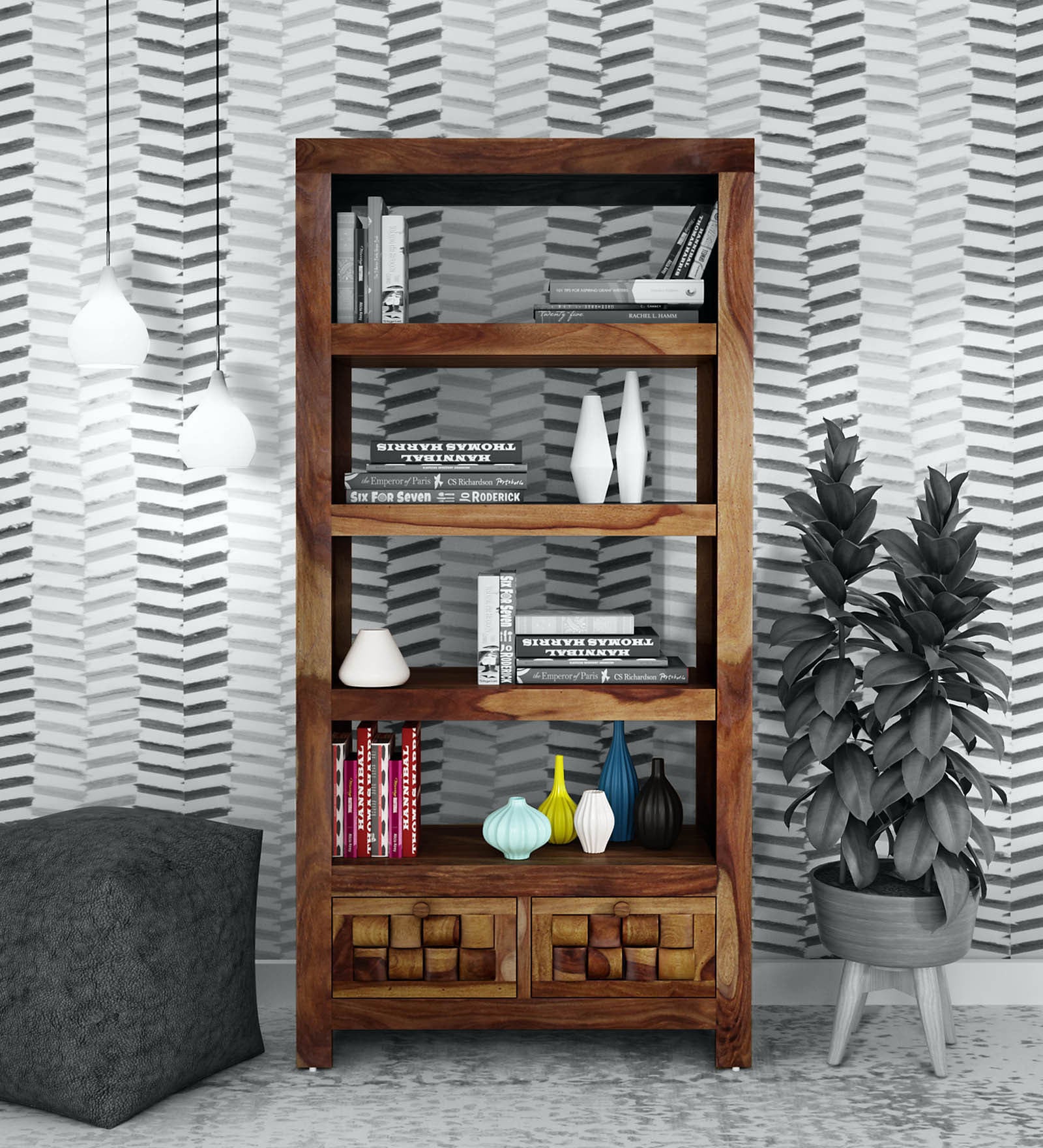 Buy Woodway Sheesham Wood Book Shelf in Provincial Teak Finish at 2% ...