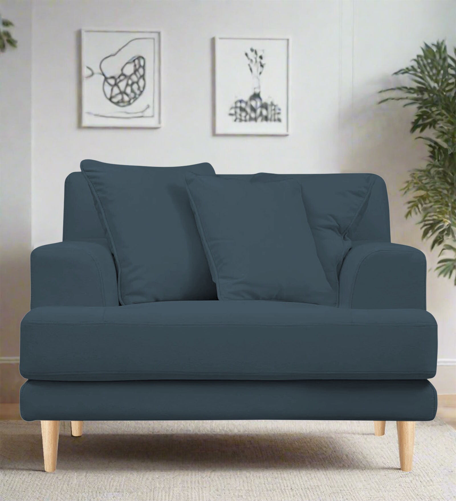 Buy Woody Fabric 1 Seater Sofa In Cobalt Blue Colour at 22% OFF by ...