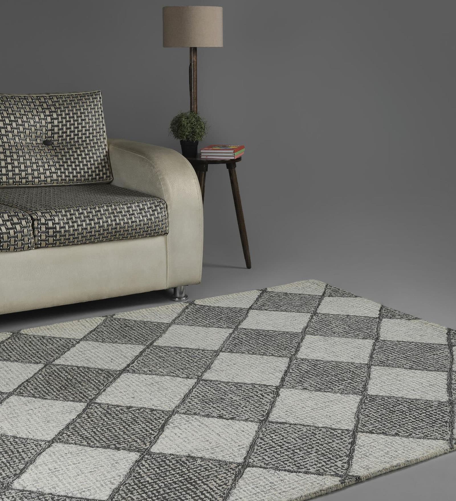 Buy Checkered Pattern Wool Hand Tufted 5 X 8 Feet Carpet By Sanded Edge ...