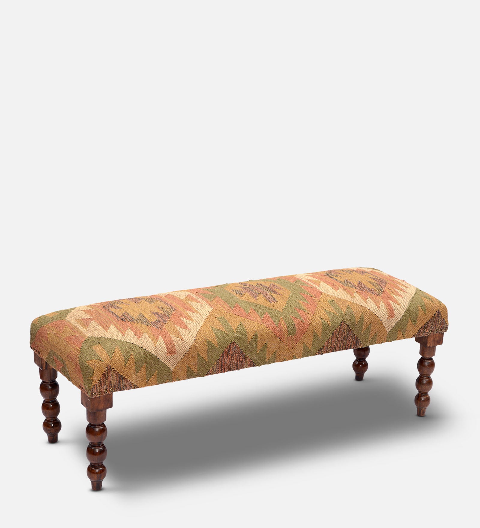 Buy Wool Jute Kilim Fabric Upholstered Bench In Multi Colour at 35% OFF ...