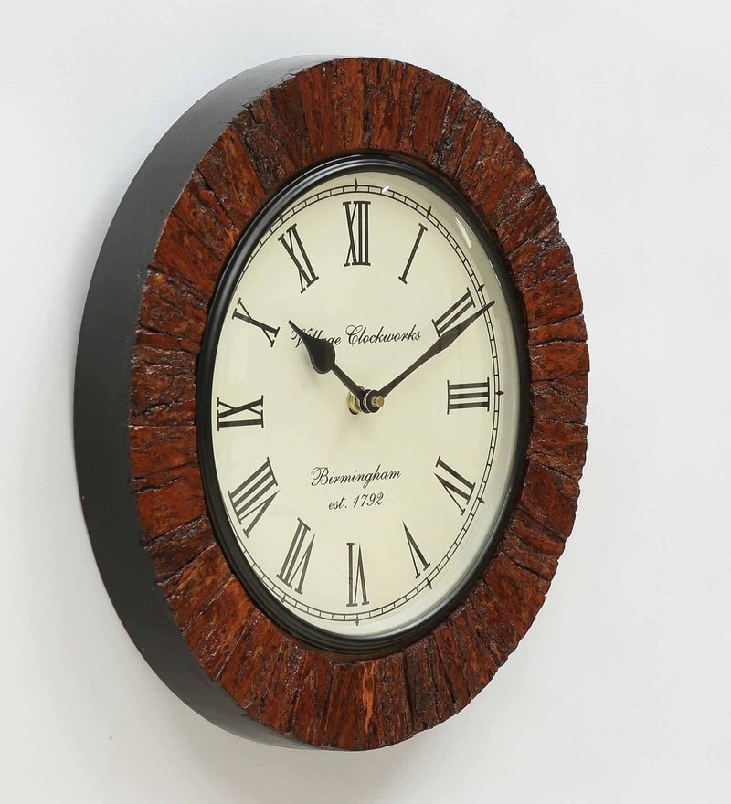 Buy Wooden Analog Wall Clock In Brown By Padmavati Art Creations Online ...