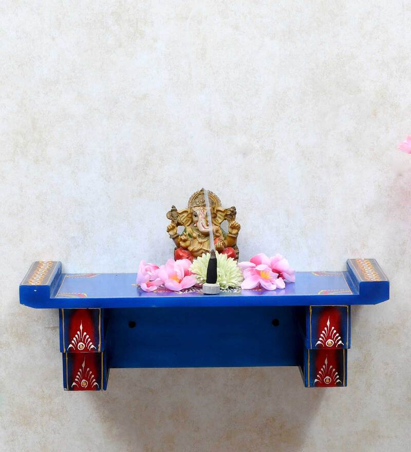 Buy Wooden Hand Painted Pooja Shelf In Royal Blue Colour Finish By ...