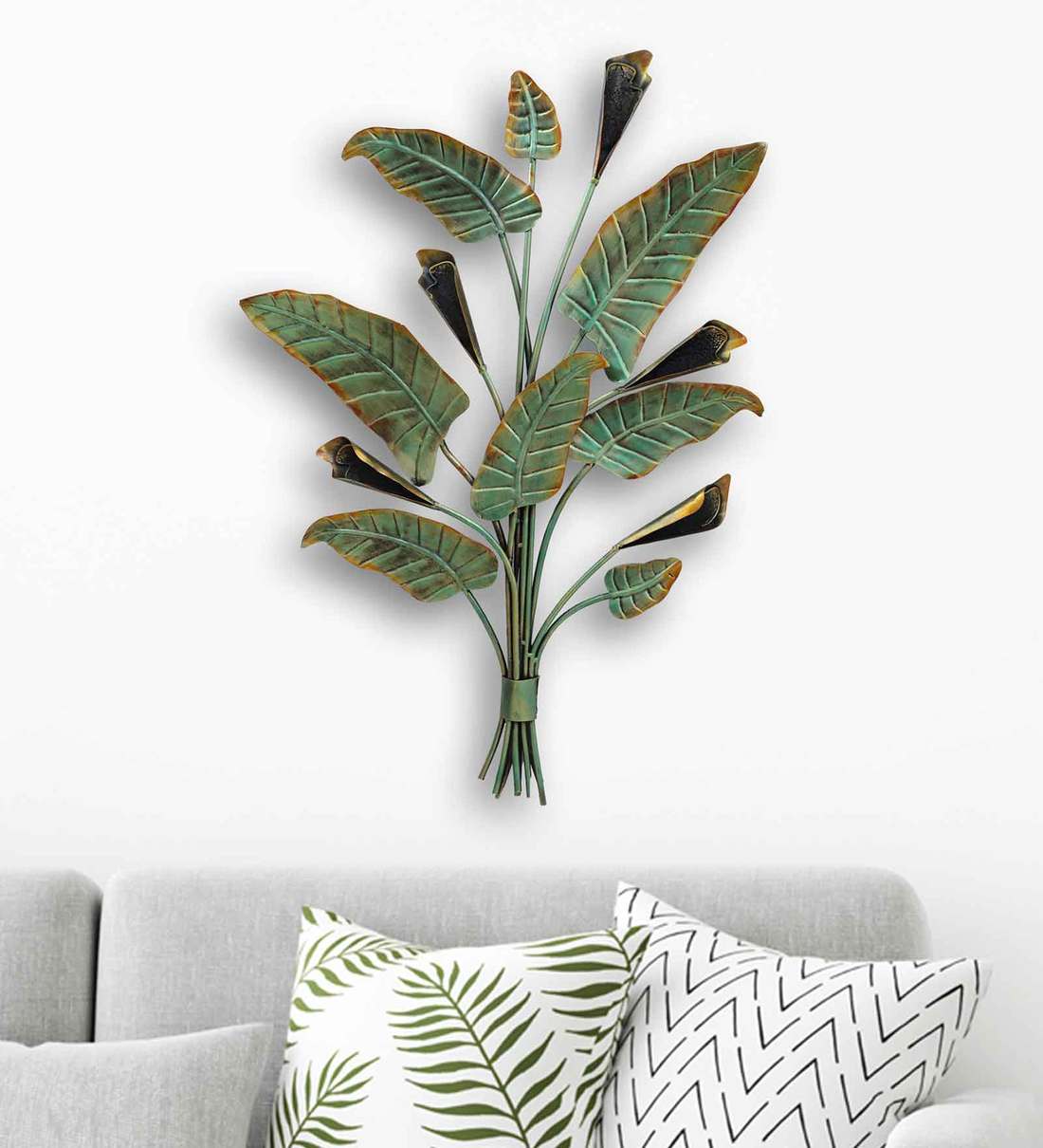 Buy Wrought Iron Palm Tree Wall Art In Green By Globally Indian Online ...