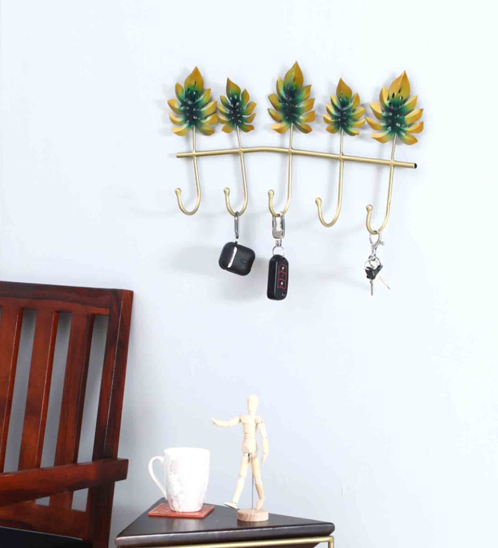 Buy Wrought Iron Green And Golden Floral Wall Hoder Key Holder at 25% ...
