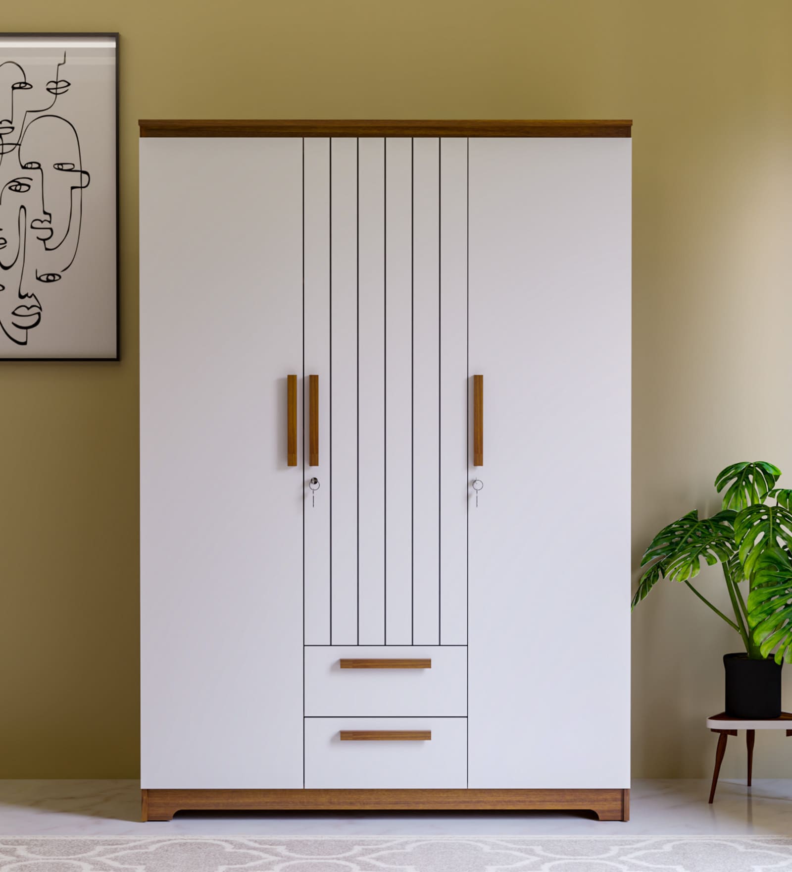 Buy Wyett 3 Door Wardrobe in Leon Teak Finish With Drawer at 43% OFF by ...