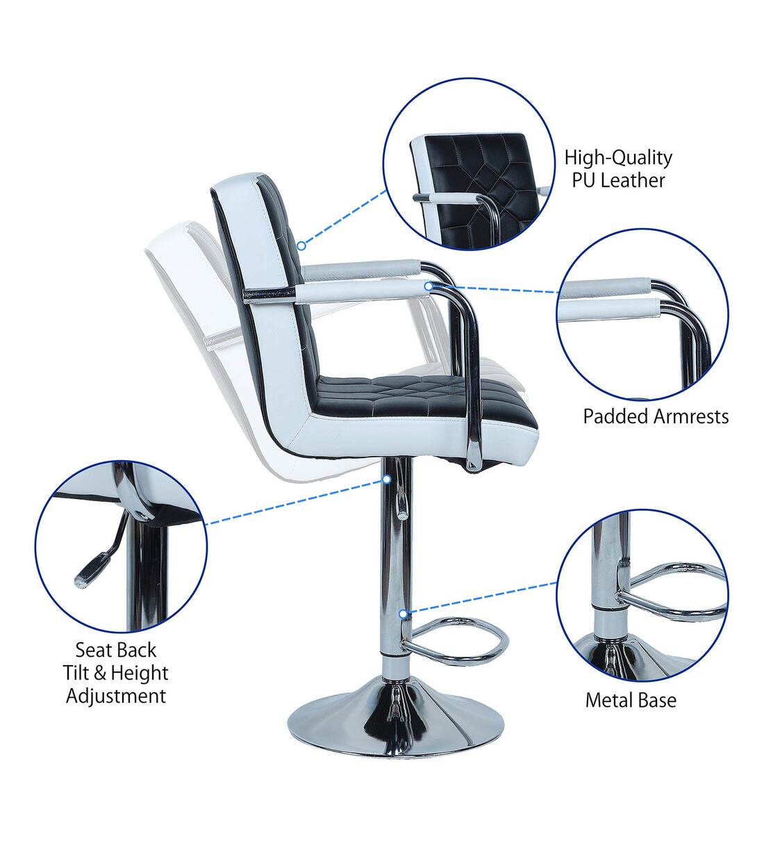 Buy Xena Leatherette Bar Stool In Black & White Colour By ...