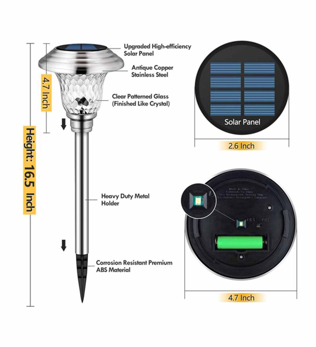 Buy Solar Lights Pathway Outdoor Garden Path Glass Stainless Steel Waterproof Auto On/Off Bright ...