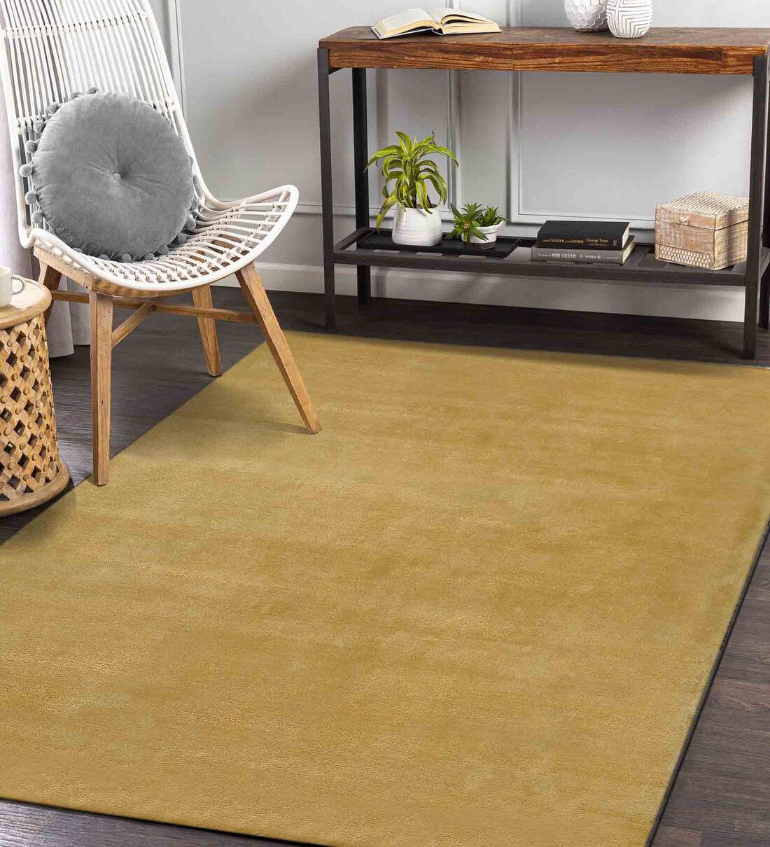 Buy Yellow Solid Viscose 5 ft x 7 ft Hand Tufted Carpet by QAALEEN at ...