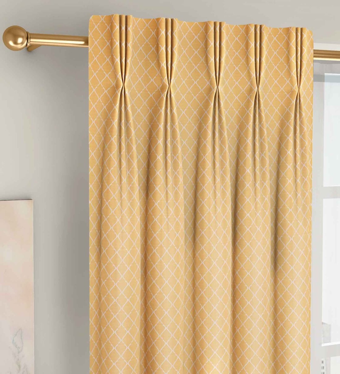 Buy Yellow Geometric Poly Cotton 5 Ft Semisheer Pinch Pleat Window ...