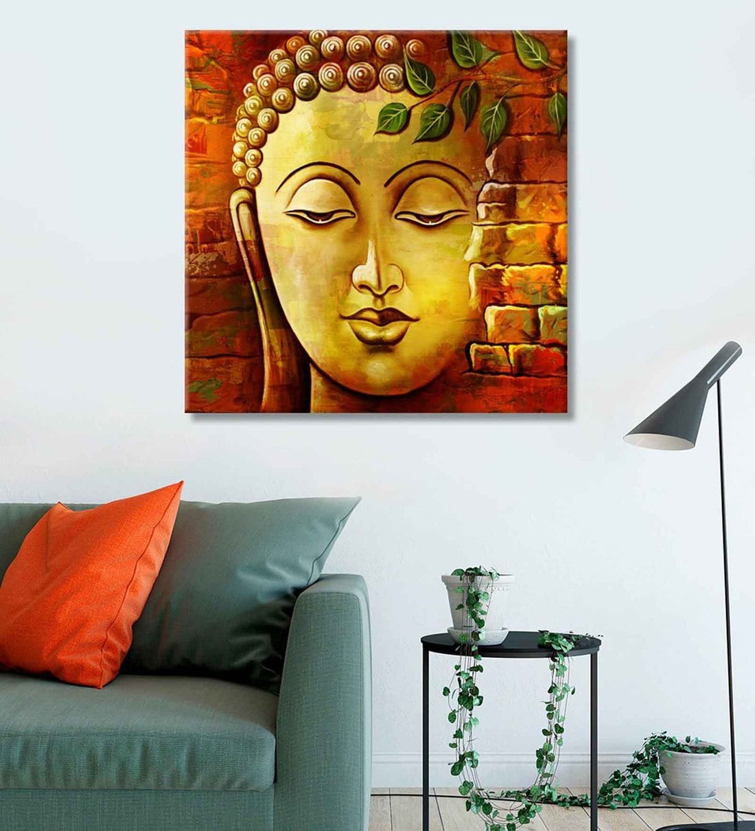 Buy Yellow Buddha Face Backgrou & Yellow Wall With Green Tress Canvas ...