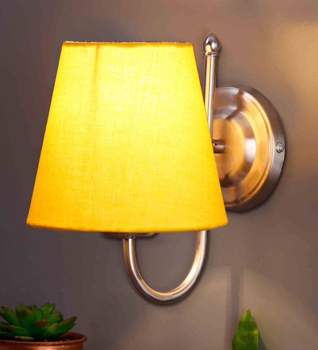 Buy Yellow conical cotton wall mounted lamp with Steel Base By New Era ...