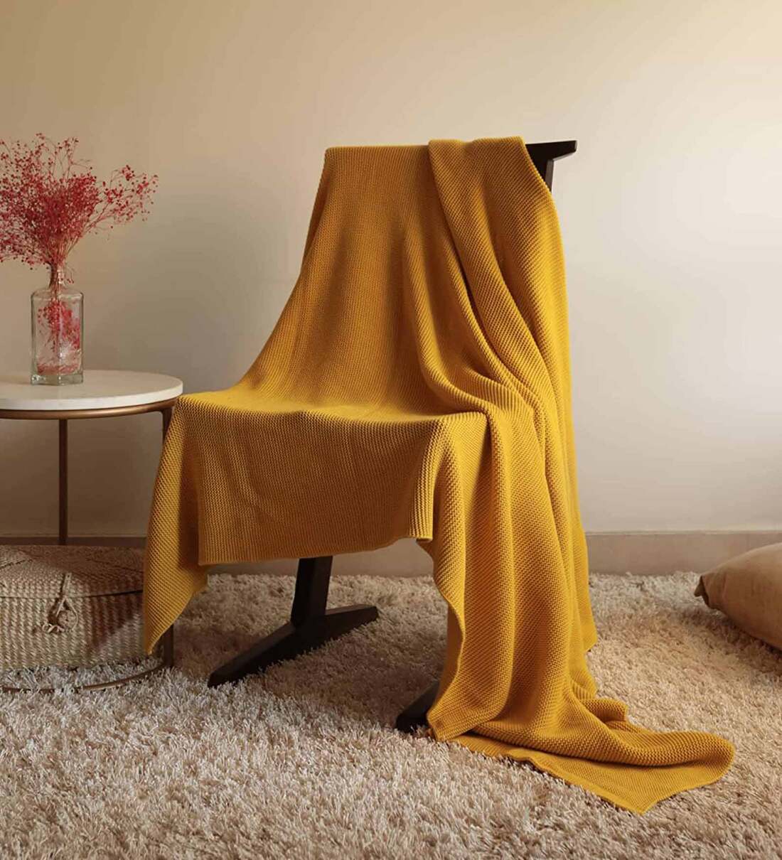 Buy Yellow Knitted Cotton 59x49 Inches Sofa Throw at 15% OFF by ...