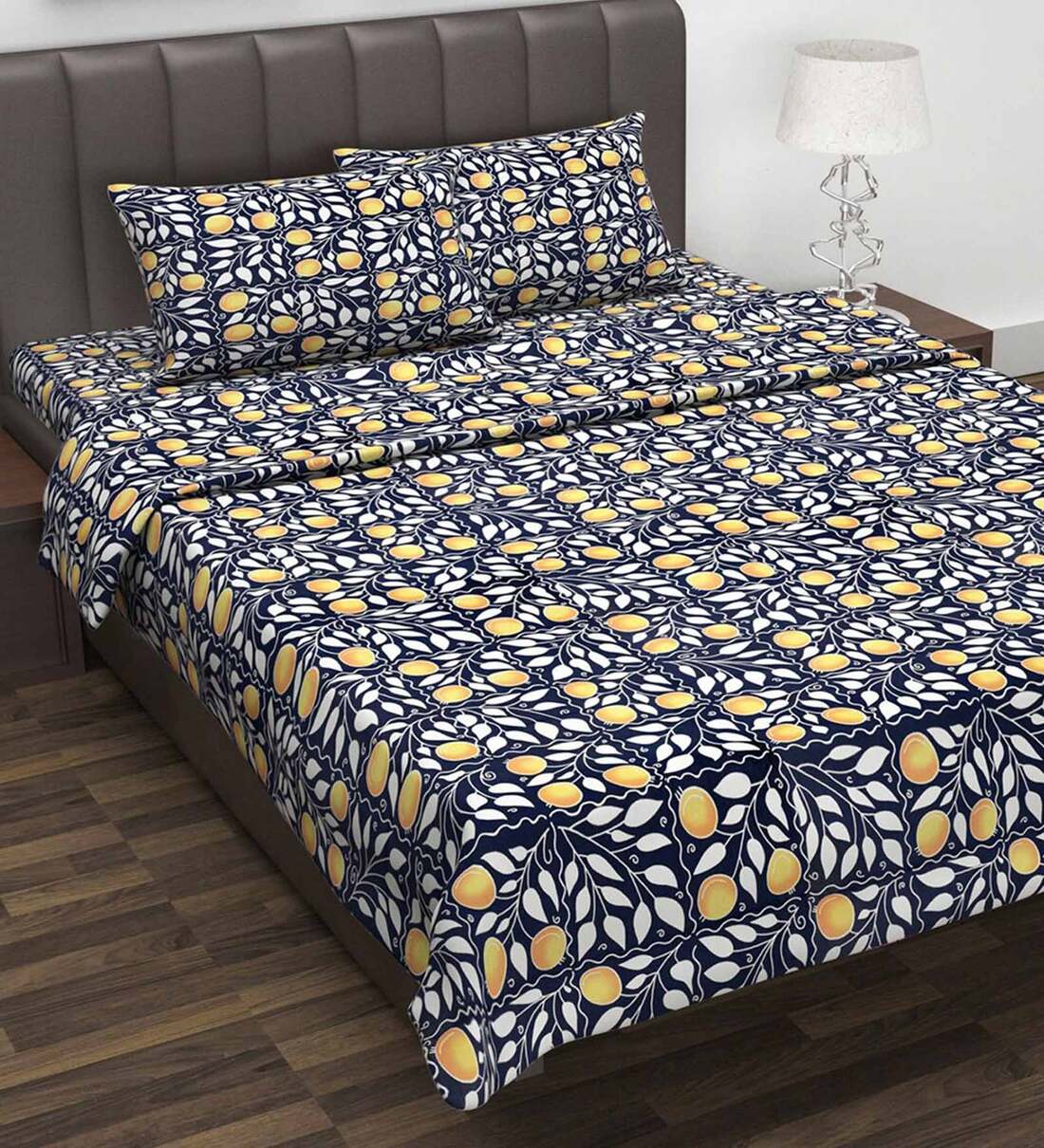 Buy Yellow Floral 144 TC Cotton 4 Pieces Bedding Set Modern Marigold ...