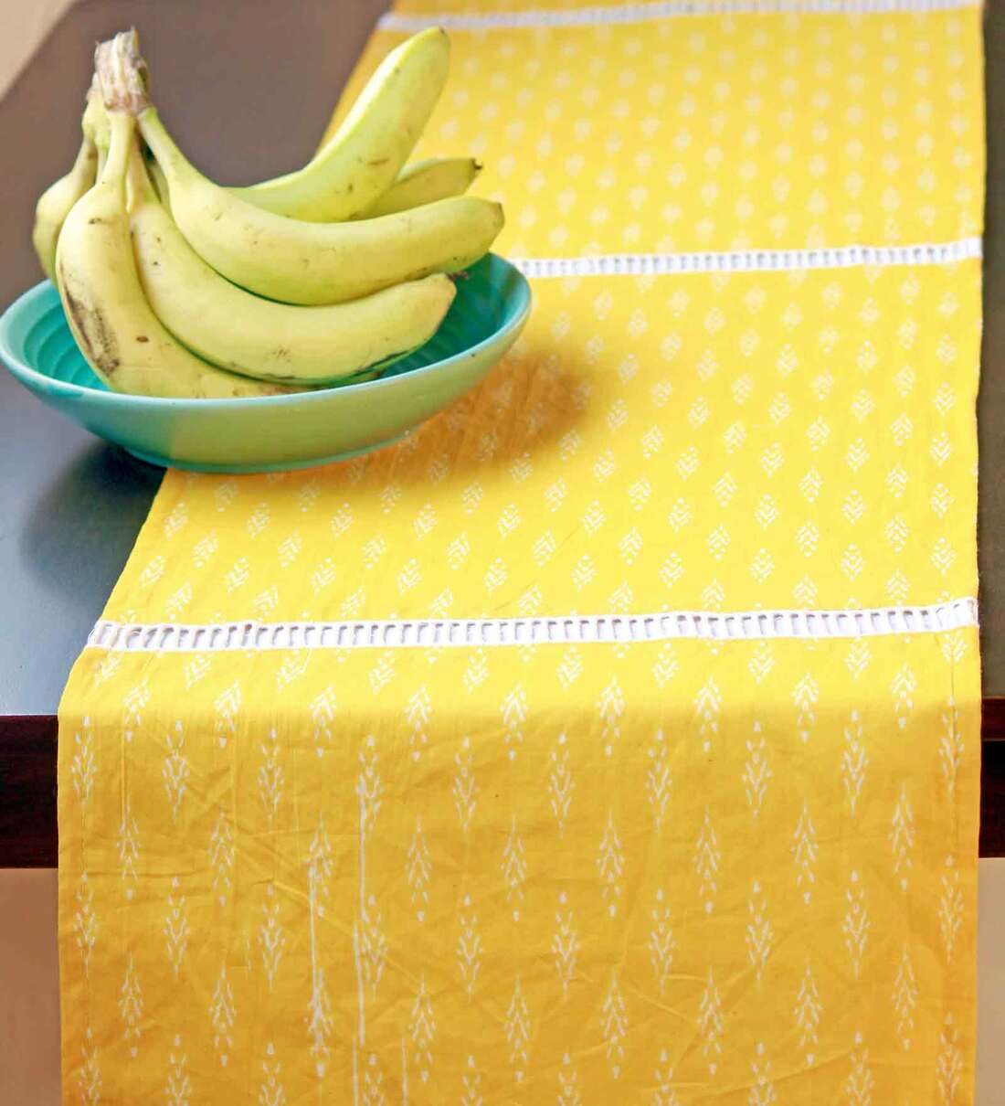 Buy Yellow Floral Cotton 72X14 Inches Table Runner by Fundane Studio ...