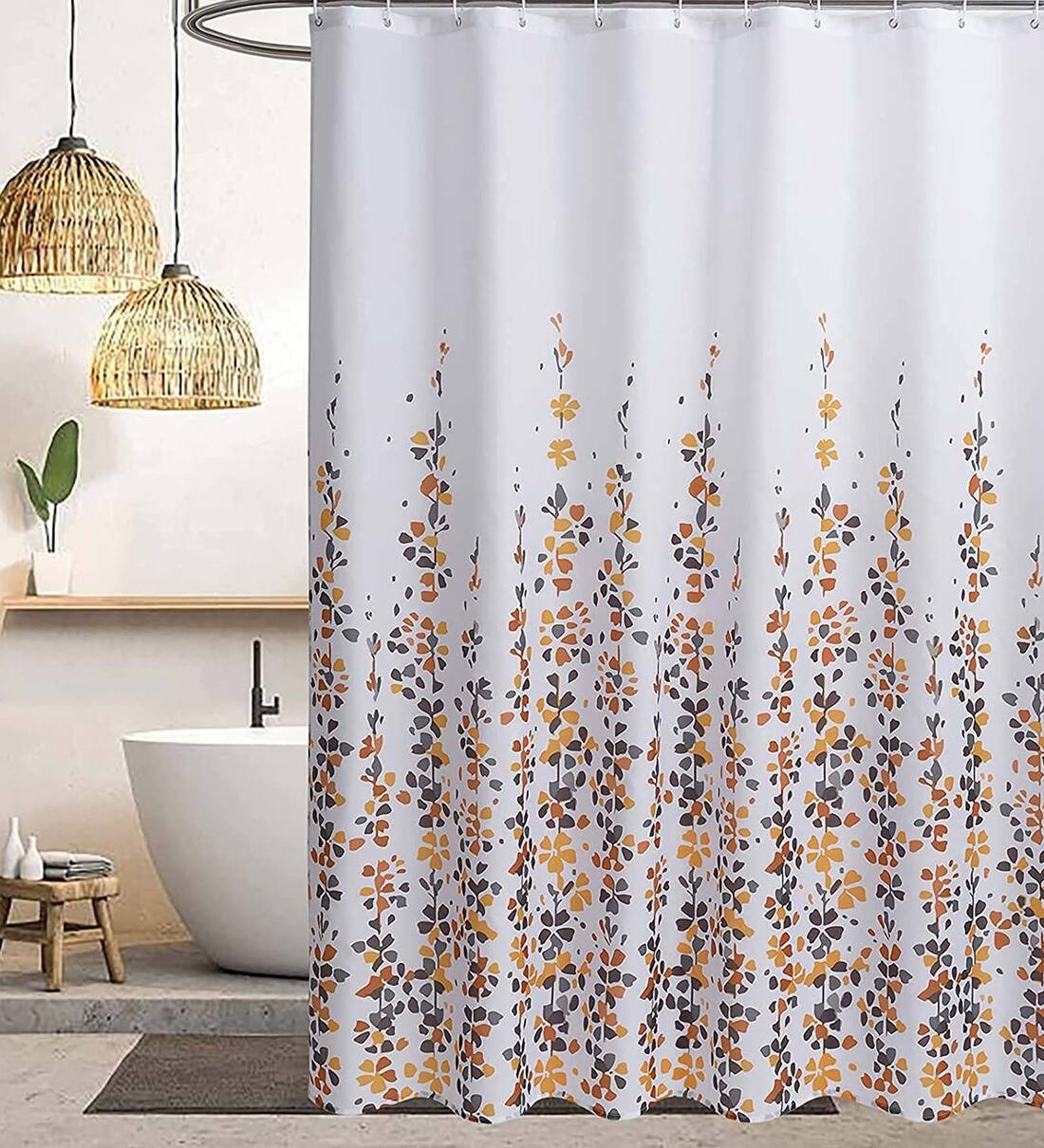Buy Yellow Polyester Abstract 6ft Semisheer Rod Pocket Shower Curtain ...