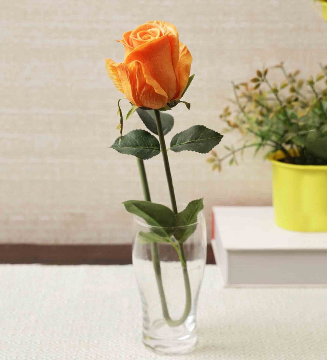 Buy Yellow Polyester Living Essence Elora Single Rose Artificial ...