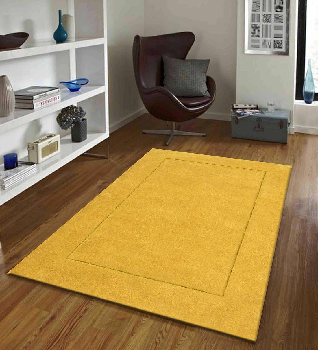 Buy Yellow Solid Wool 3 ft x 5 ft Hand Tufted Carpet by PRESTO at 40% ...