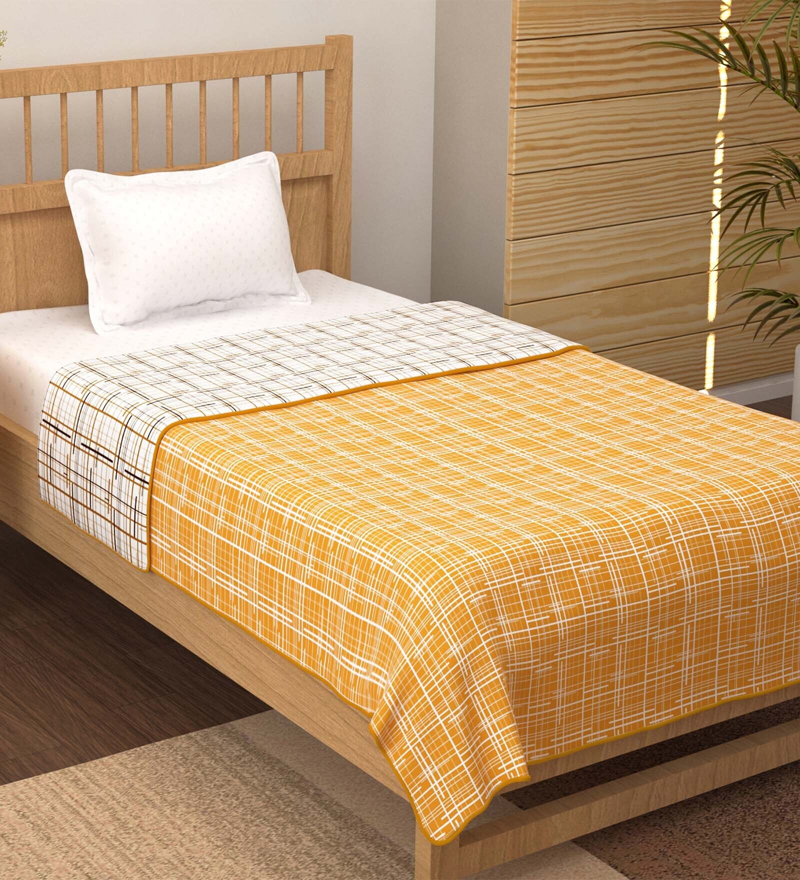 Buy Yellow Cotton Abstract 150 GSM Super Soft Single Bed Dohars at 56% ...