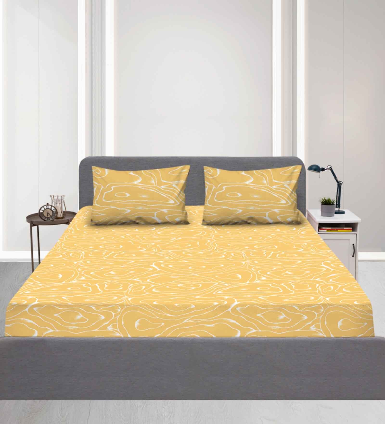 Buy Yellow Abstract 120 TC 100% Cotton Single Bed Sized Bed Sheets With ...