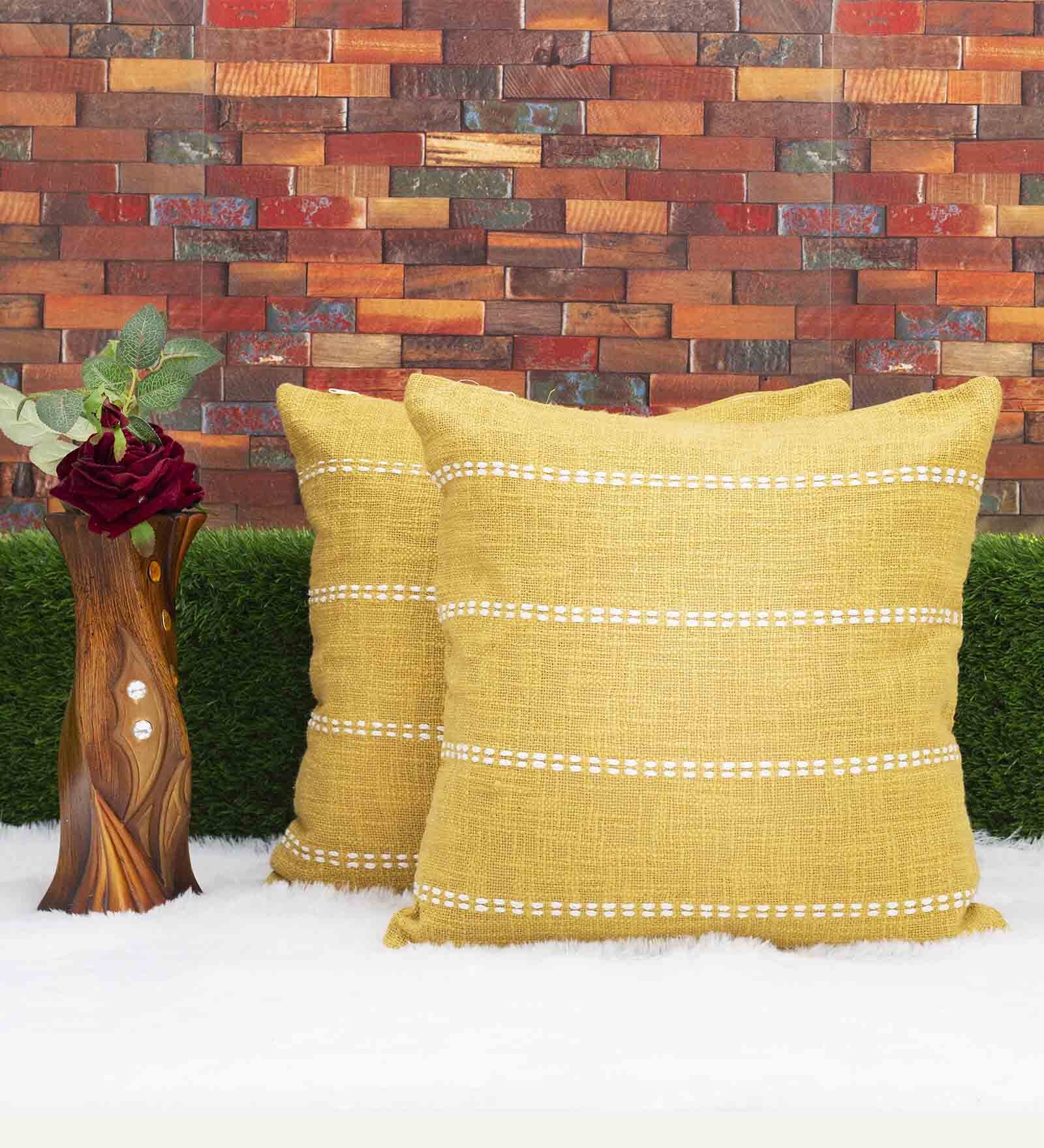 Buy Yellow Abstract Cotton 18 x18 Inches Boho Collection Cushion Cover ...