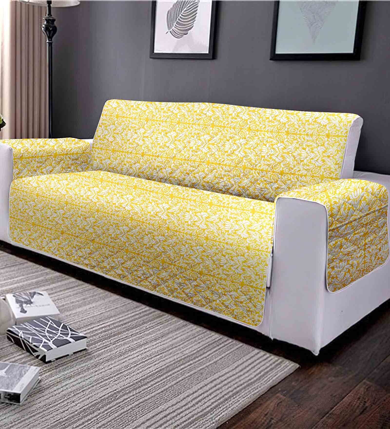 Buy Yellow Abstract Polyester 3 Seater Reversible Sofa Cover By Cortina ...
