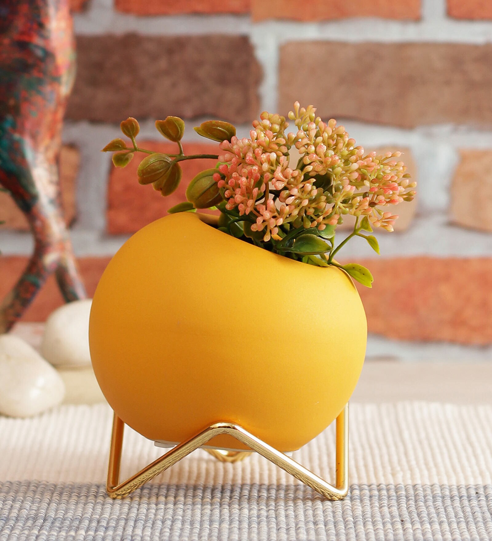 Buy Yellow Coloured Ceramic Vase With Golden Stand at 24% OFF by Tayhaa ...