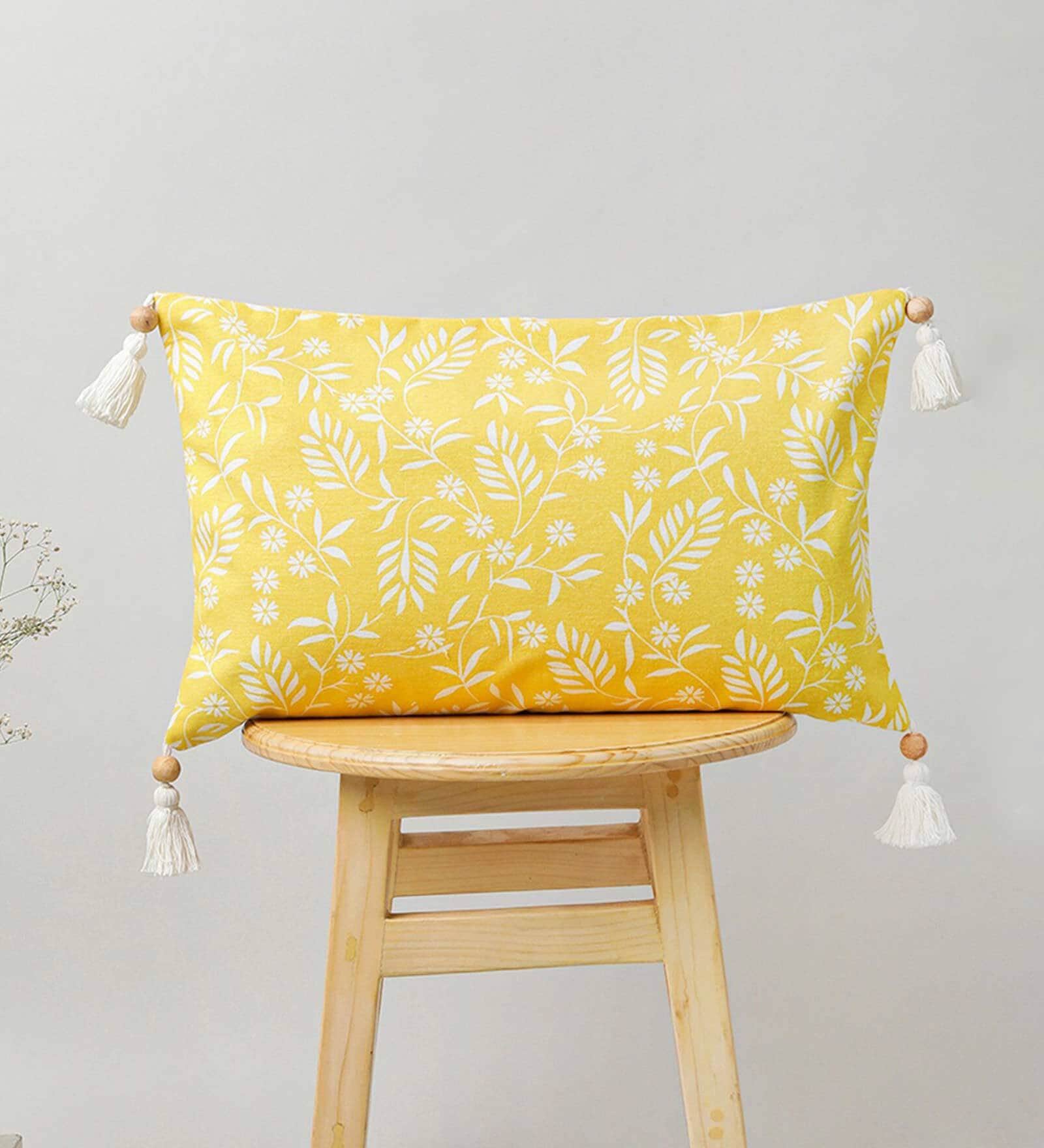 Buy Yellow Floral Cotton 20 x 12 Inch Cushion Cover at 100% OFF by The ...