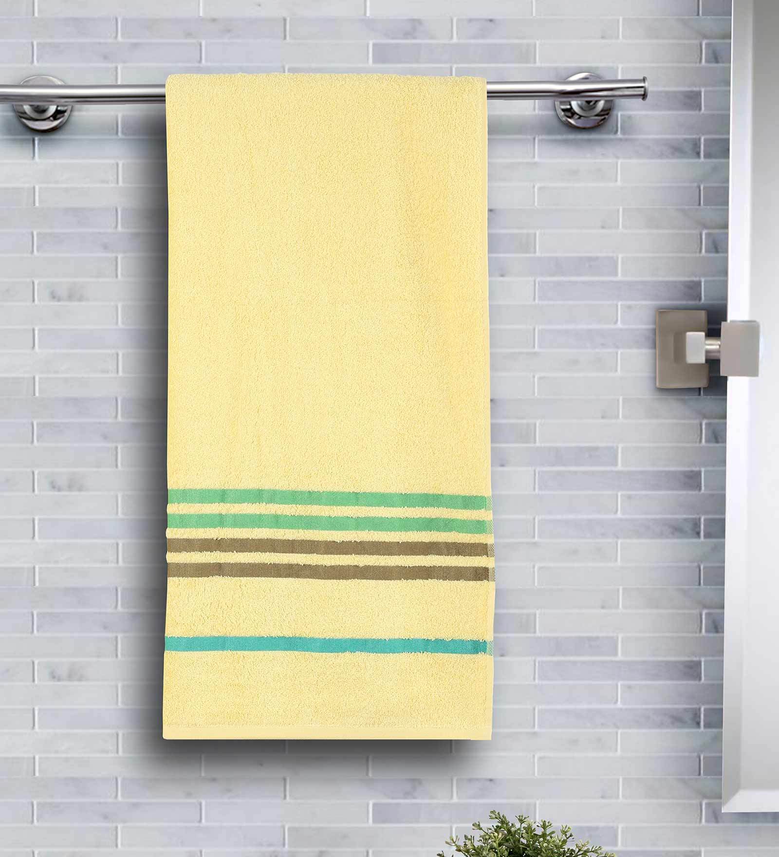 Buy Yellow Striped 450 GSM Cotton Bath Towel by Maspar by Maspar ...
