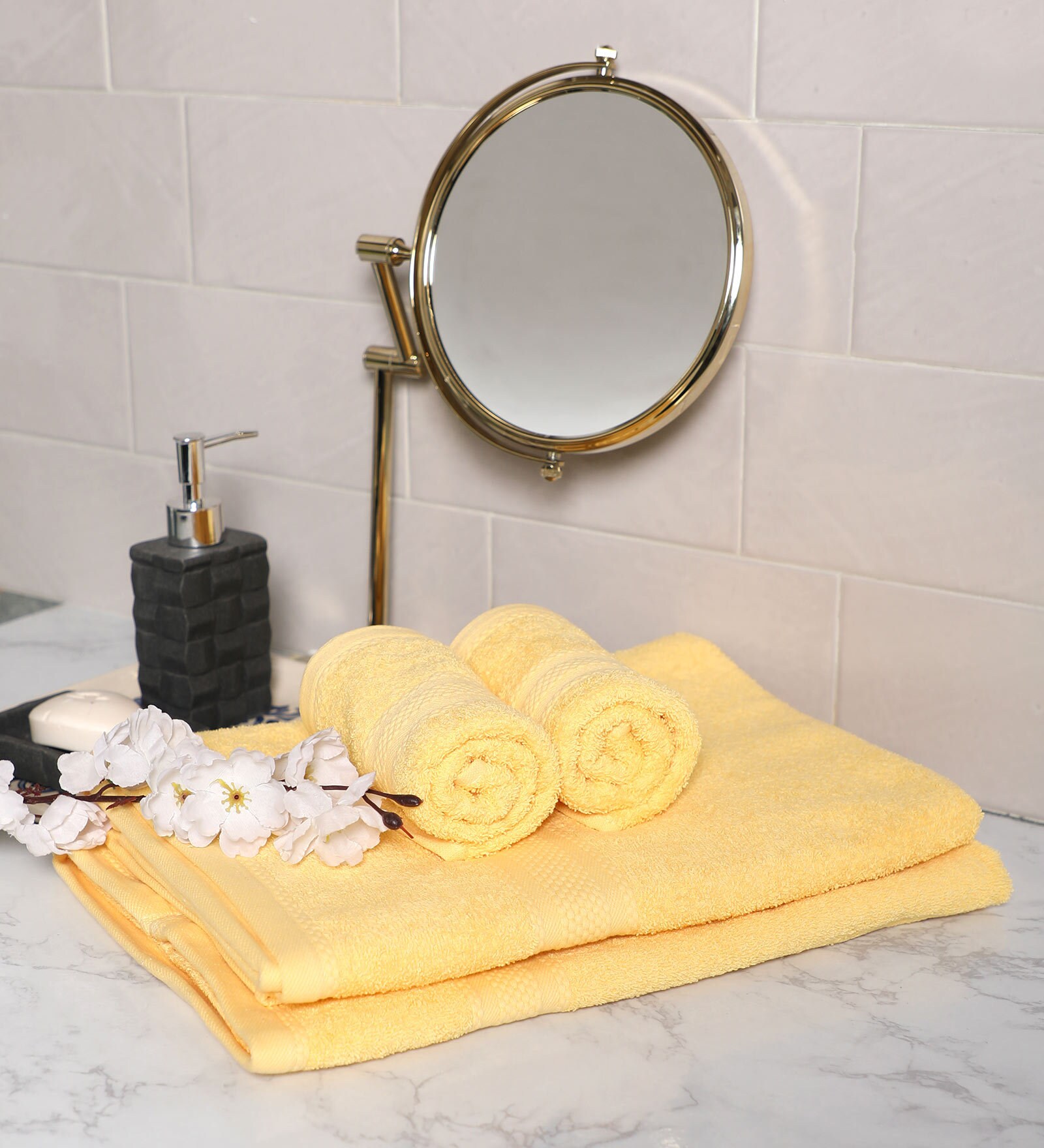 Buy Yellow Solid 450 GSM Cotton 4 Pieces Towel Set at 100% OFF by ...
