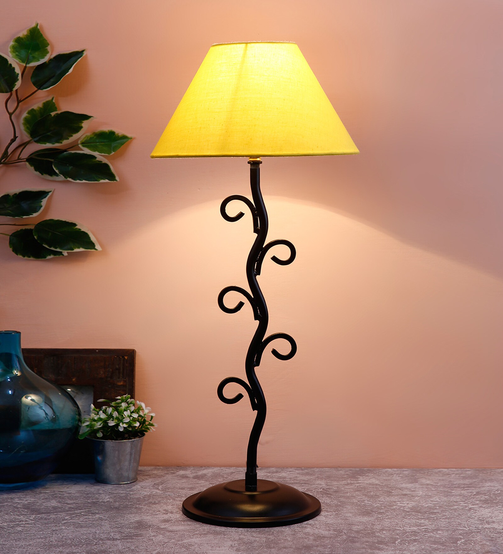 Buy Yellow Cotton Abstract Table lamp at 22% OFF by New Era | Pepperfry