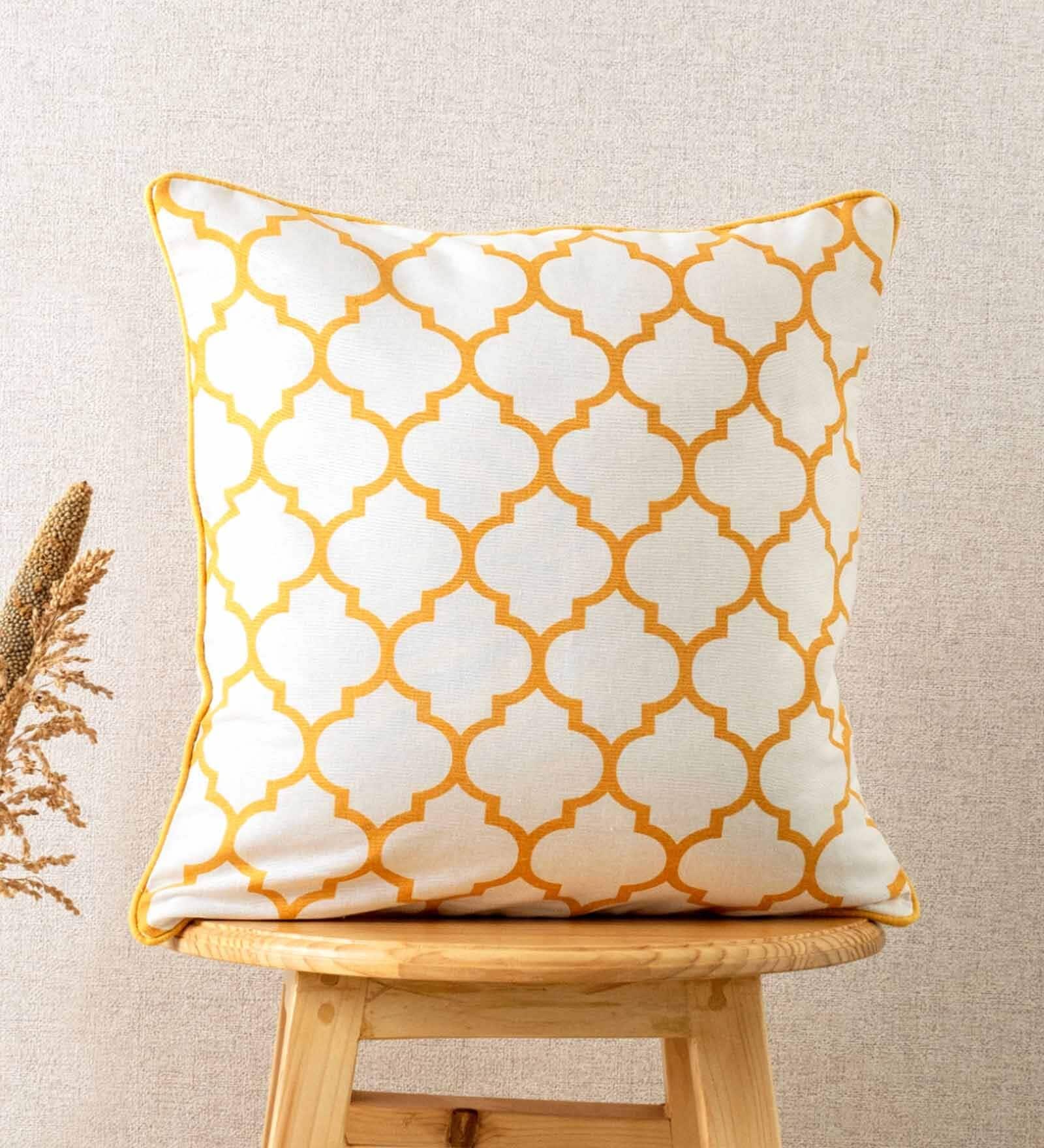Buy Yellow Geometric Cotton 16 x 16 Inches Cushion Cover by The Yellow ...