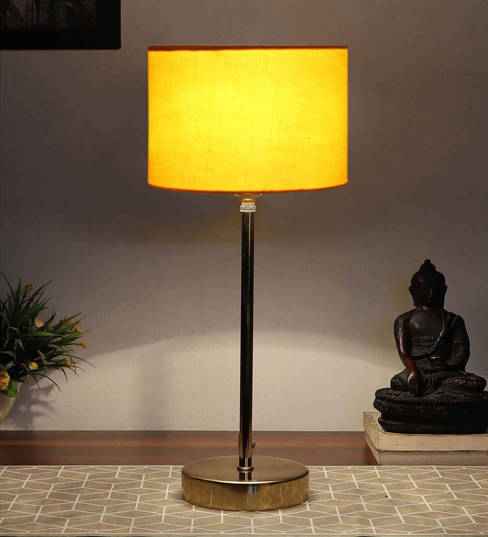 Buy Yellow Cotton with Metal Gold Table Lamp at 58% OFF by New Era ...