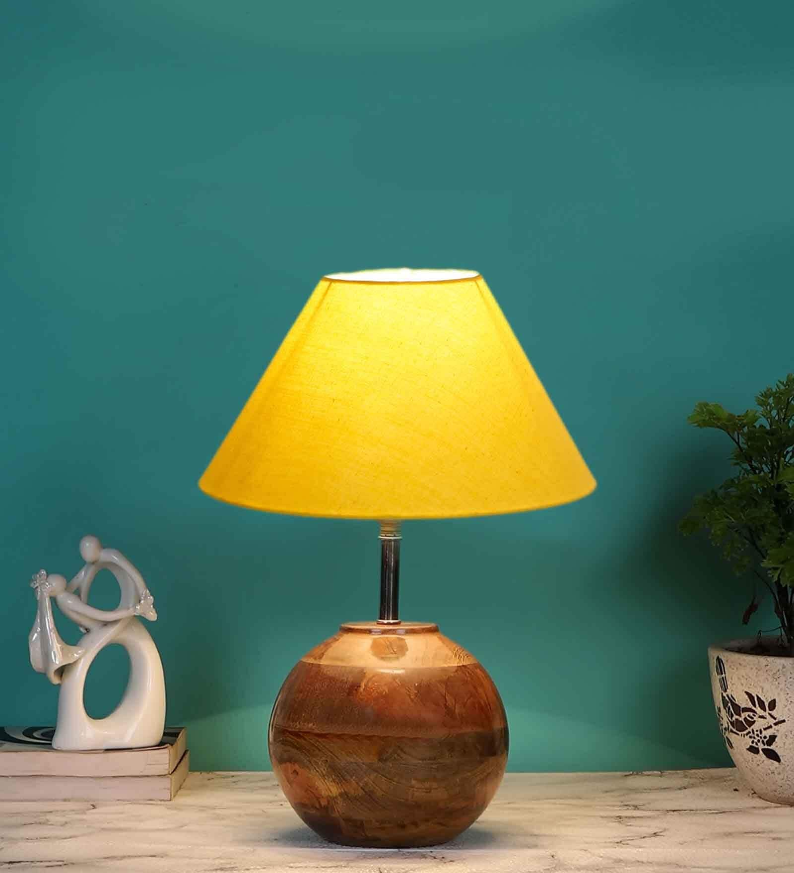 Buy Yellow Cotton with Natural Wood Table Lamp at 50% OFF by New Era ...