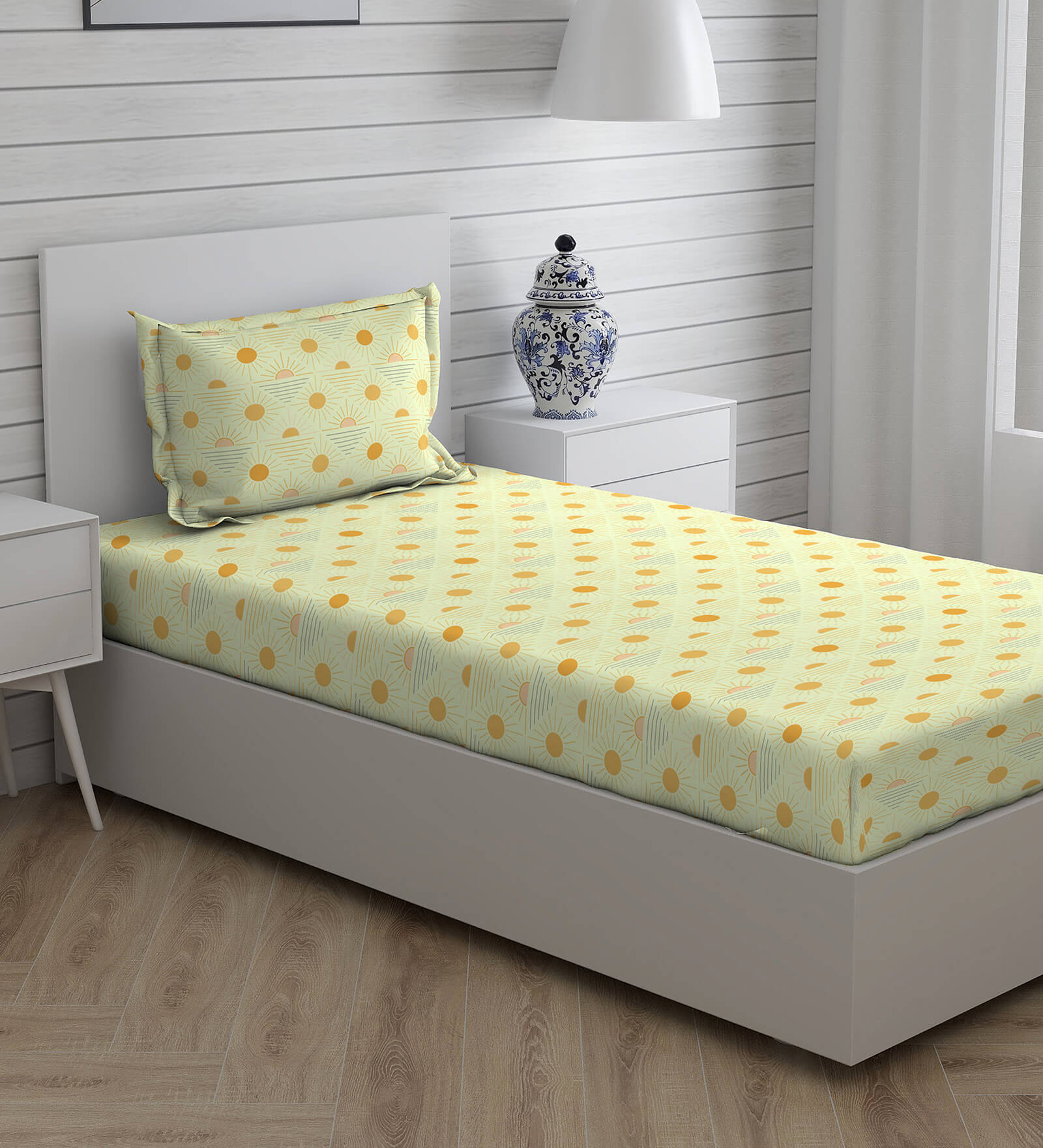 Buy Yellow Floral 146 TC Cotton Single Bed Sized Bed Sheets With 1 ...