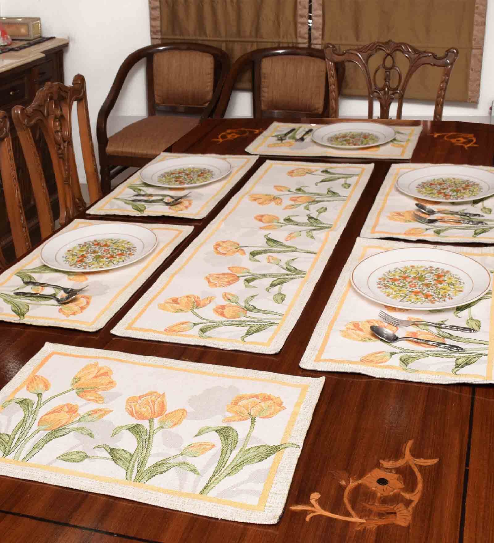 Buy Yellow Floral Cotton Blend 7 Pcs Table Linen Set by AVI Living at ...