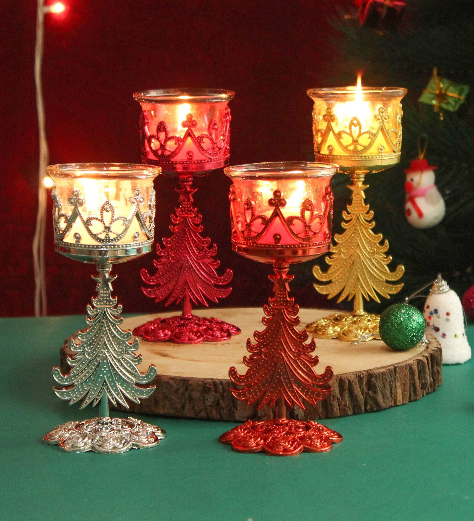Buy Yellow Glass Set Of 4 Votive Tealight Candle Holder With Stand at ...